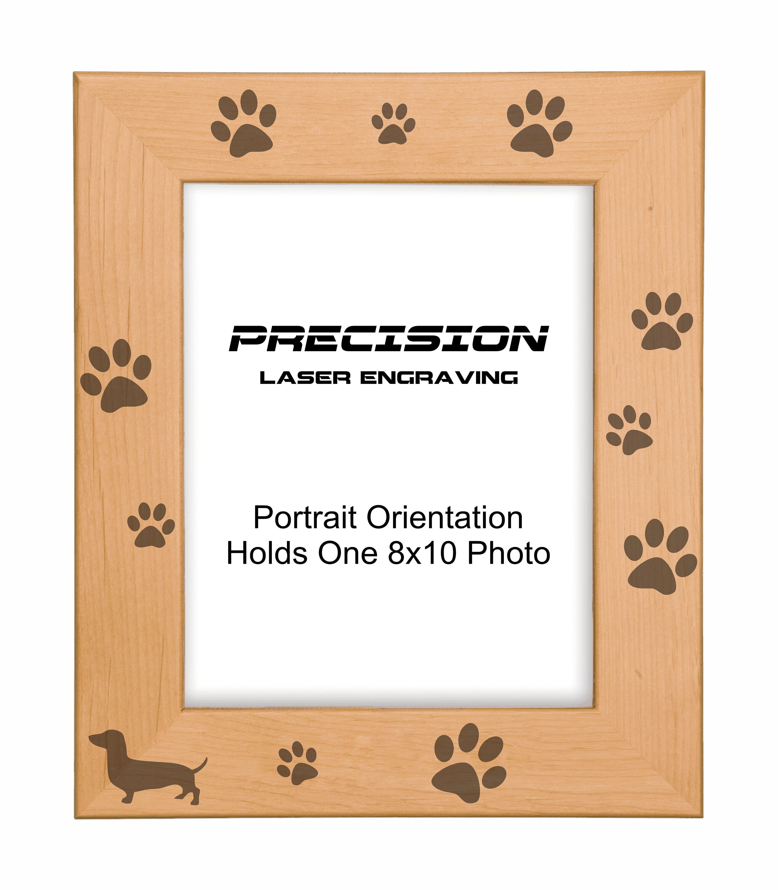 PrecisionNC Pet Frame Dachshund with Paw Prints Engraved Natural Wood ...