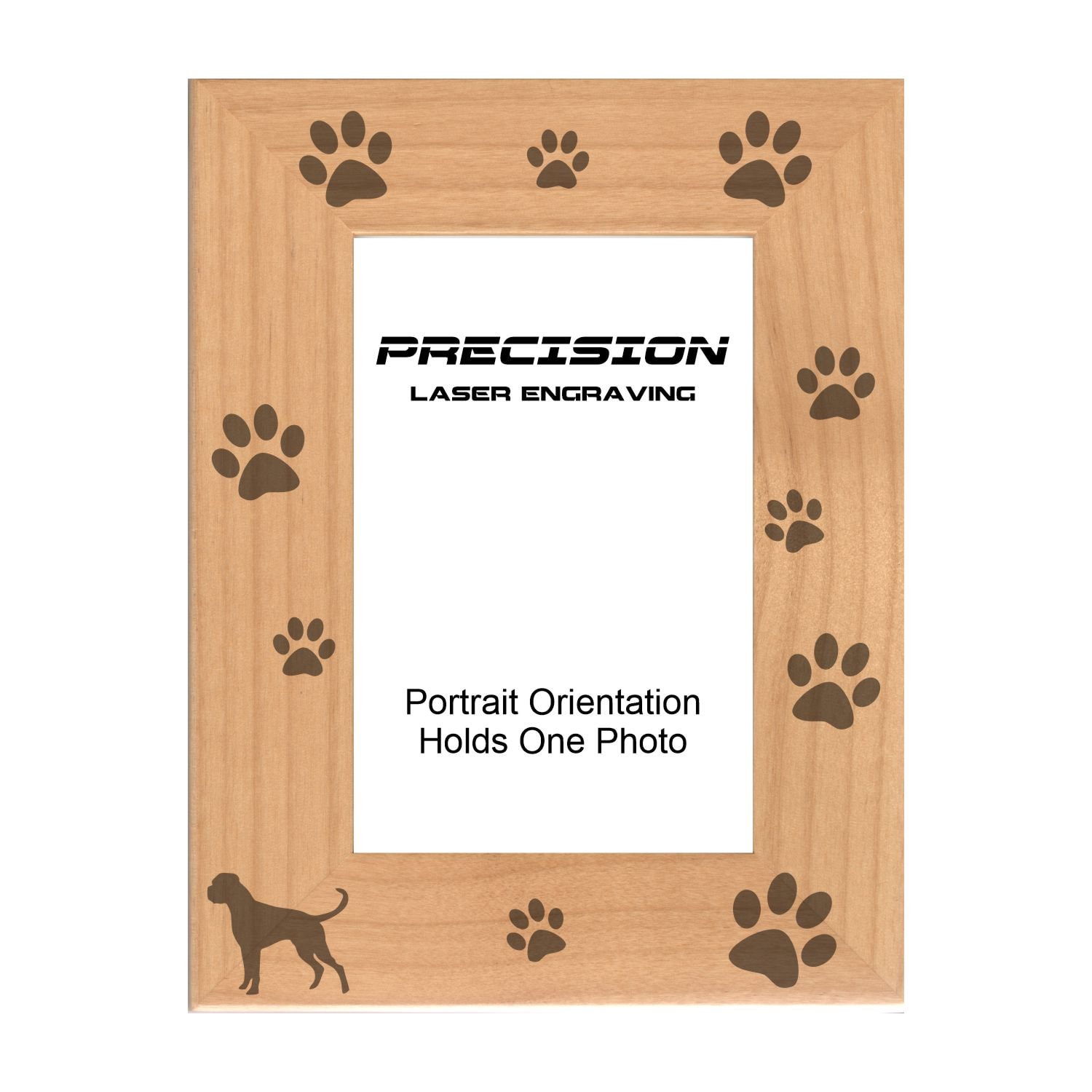 PrecisionNC Pet Frame Boxer with Paw Prints Engraved Natural Wood ...