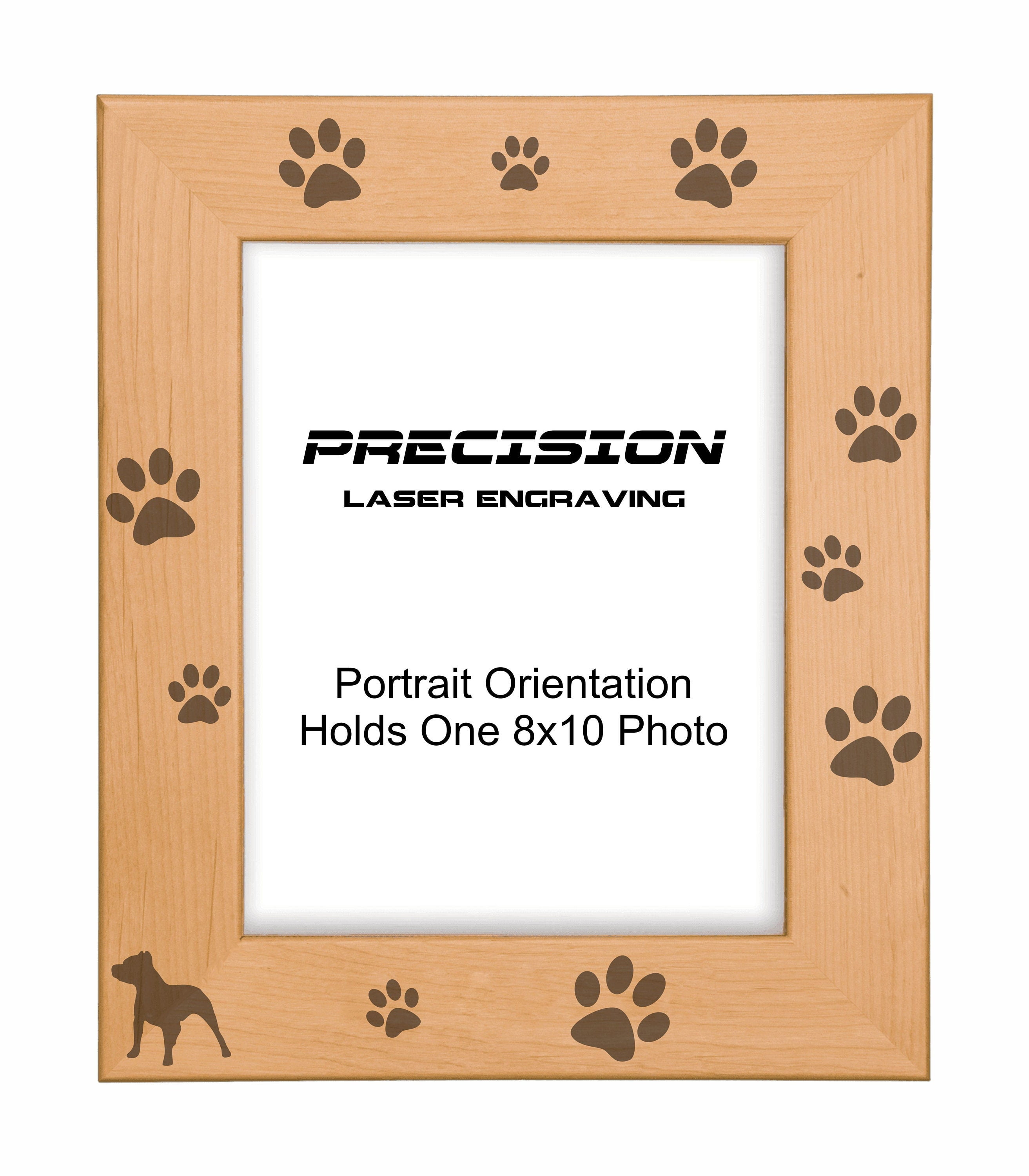 PrecisionNC Pet Frame Pit Bull with Paw Prints Engraved Natural Wood ...