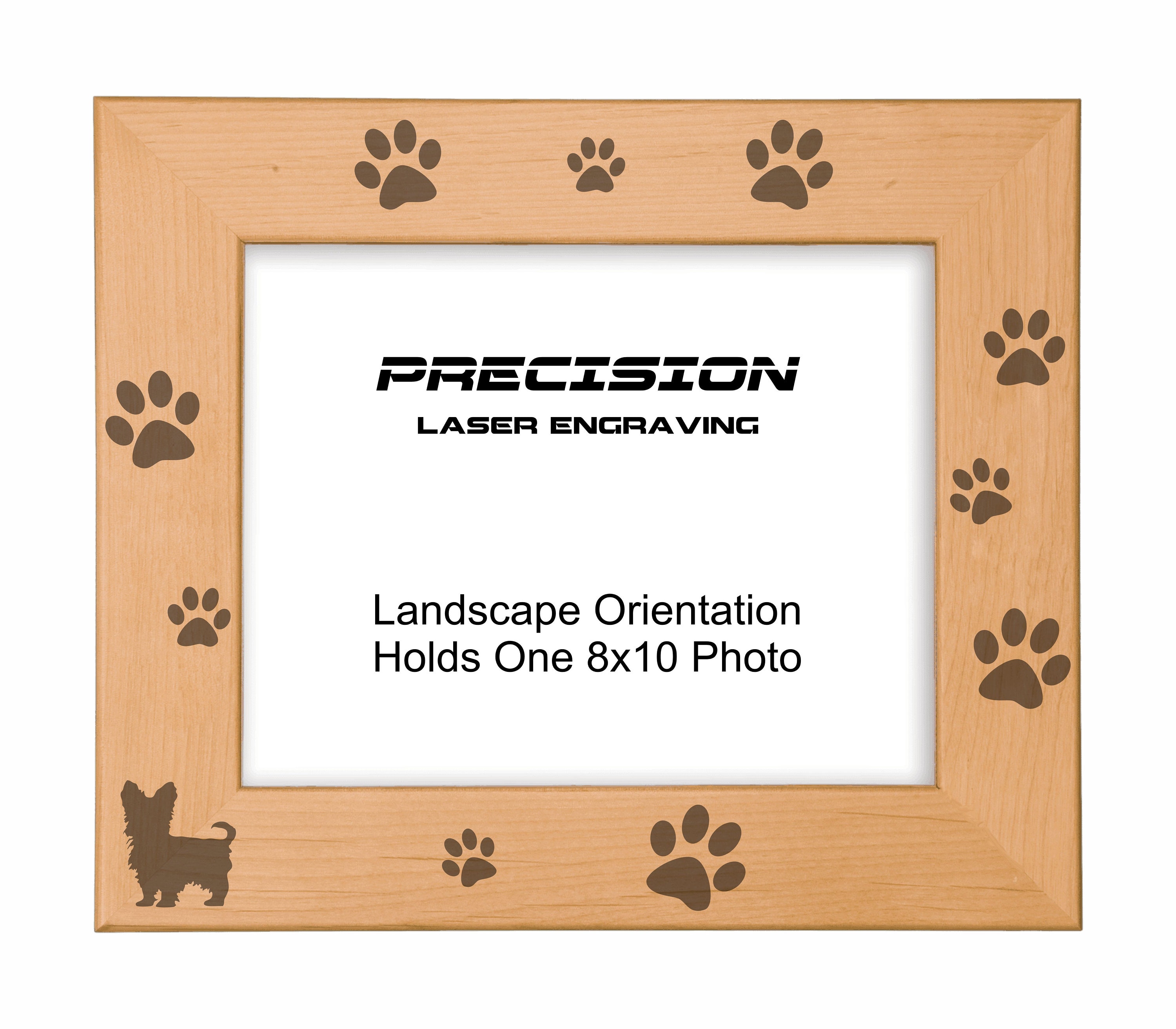PrecisionNC Pet Frame Yorkie with Paw Prints Engraved Natural Wood ...