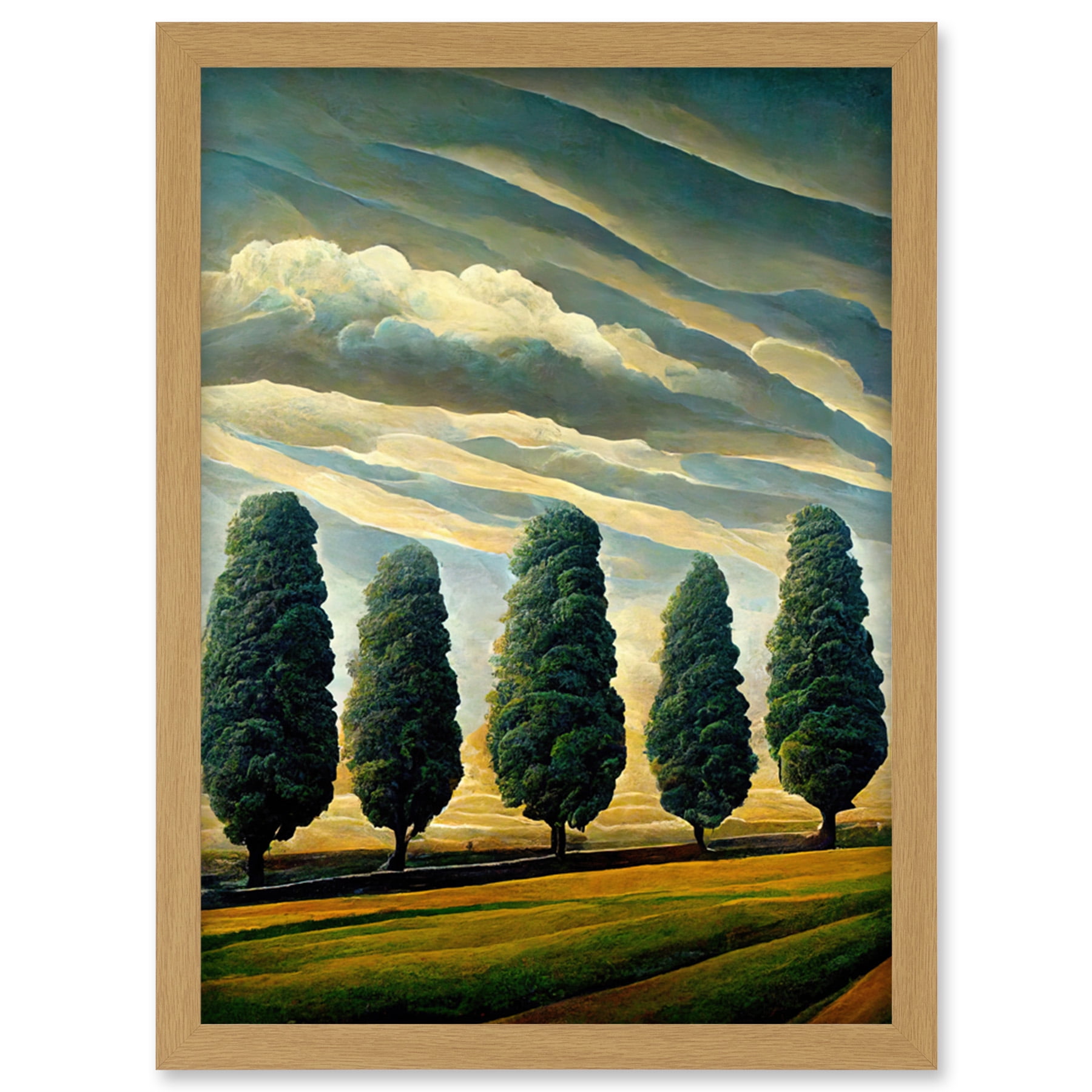 Precisionism Row Of Trees Landscape Artwork Framed Wall Art Print A4 ...