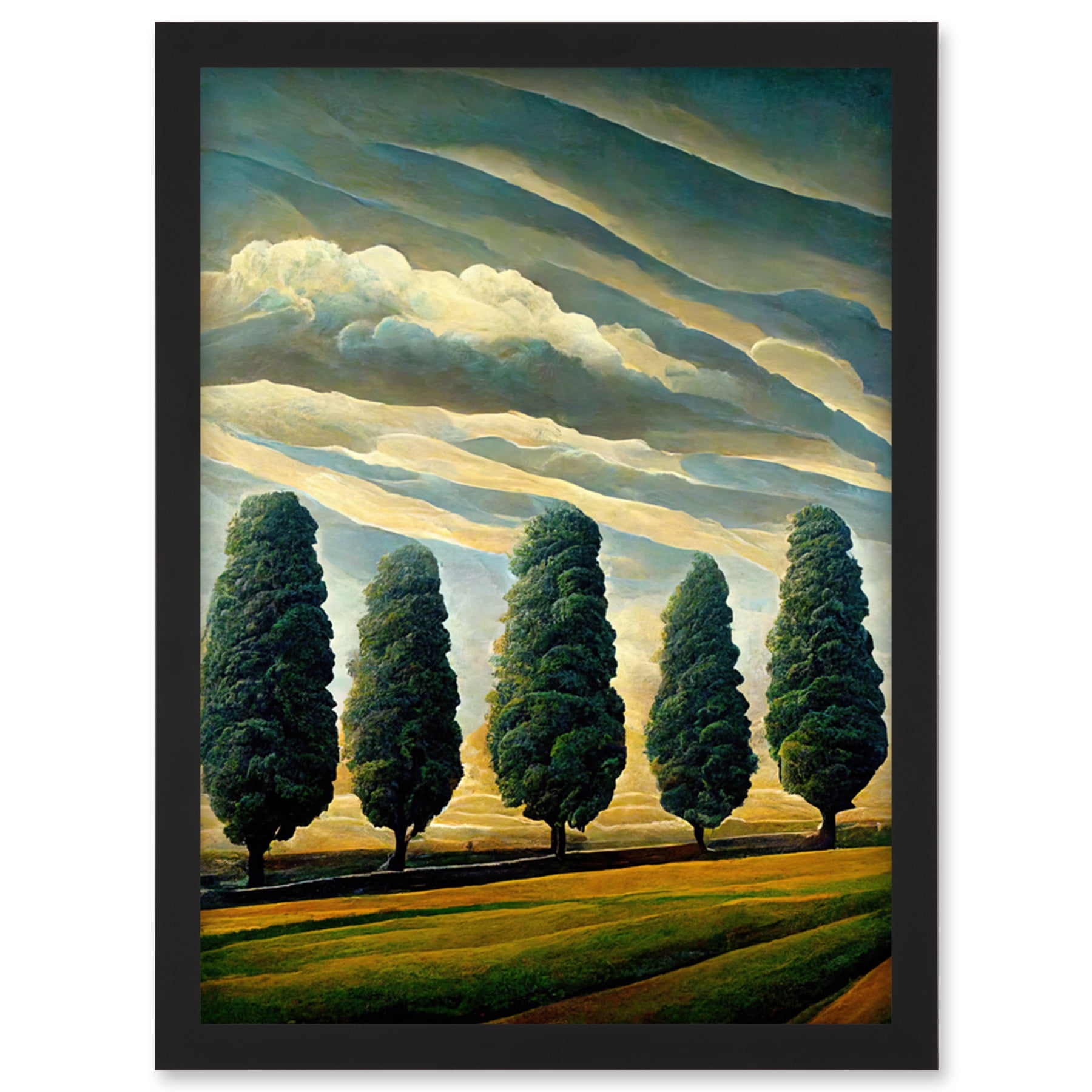 Precisionism Row Of Trees Landscape Artwork Framed Wall Art Print A4 ...