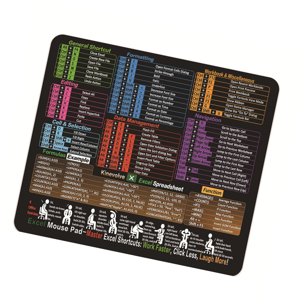 Precisions Trackings Mousepad With Excels Hotkeys NonSlip Rubber ...