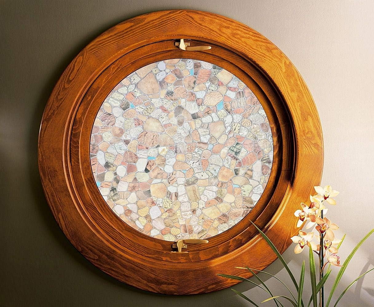 Precut Circle Window Film, Stone Design, Self Static Adhesive Cling, 19 ...