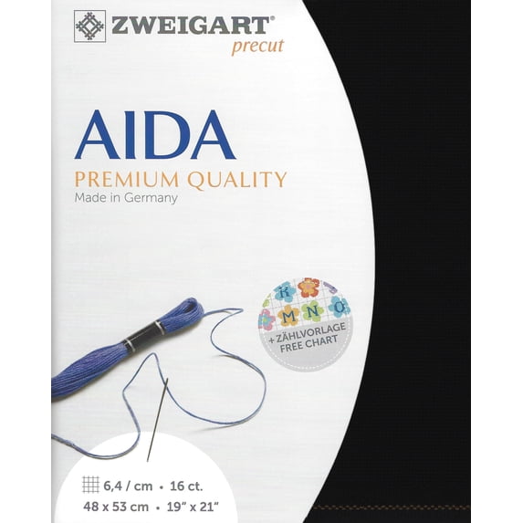 Zweigart Aida 16 Count Cross Stitch Fabric, Black Cotton Canvas, Precut ...
