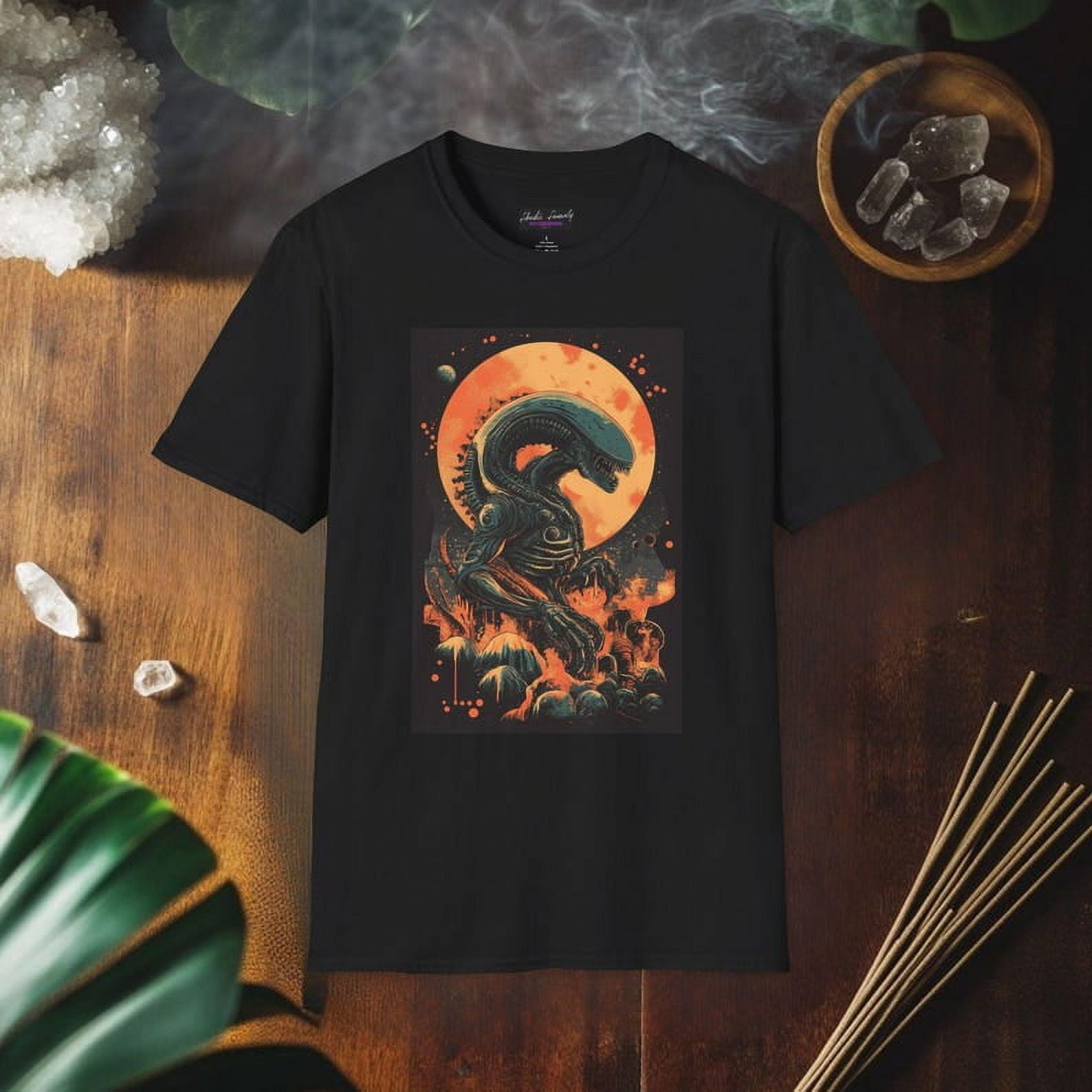 Predator Alien Graphic Tee - Sci-fi Horror Shirt with Orange Moon ...