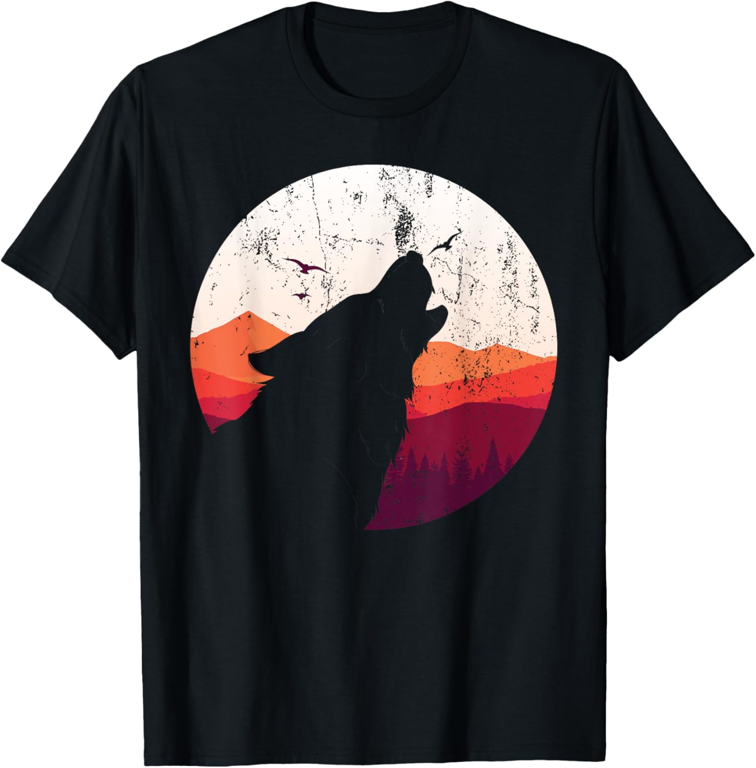 Predator Animal Howling Wolf Lover Full Moon Wolf T-Shirt Tops Tee ...