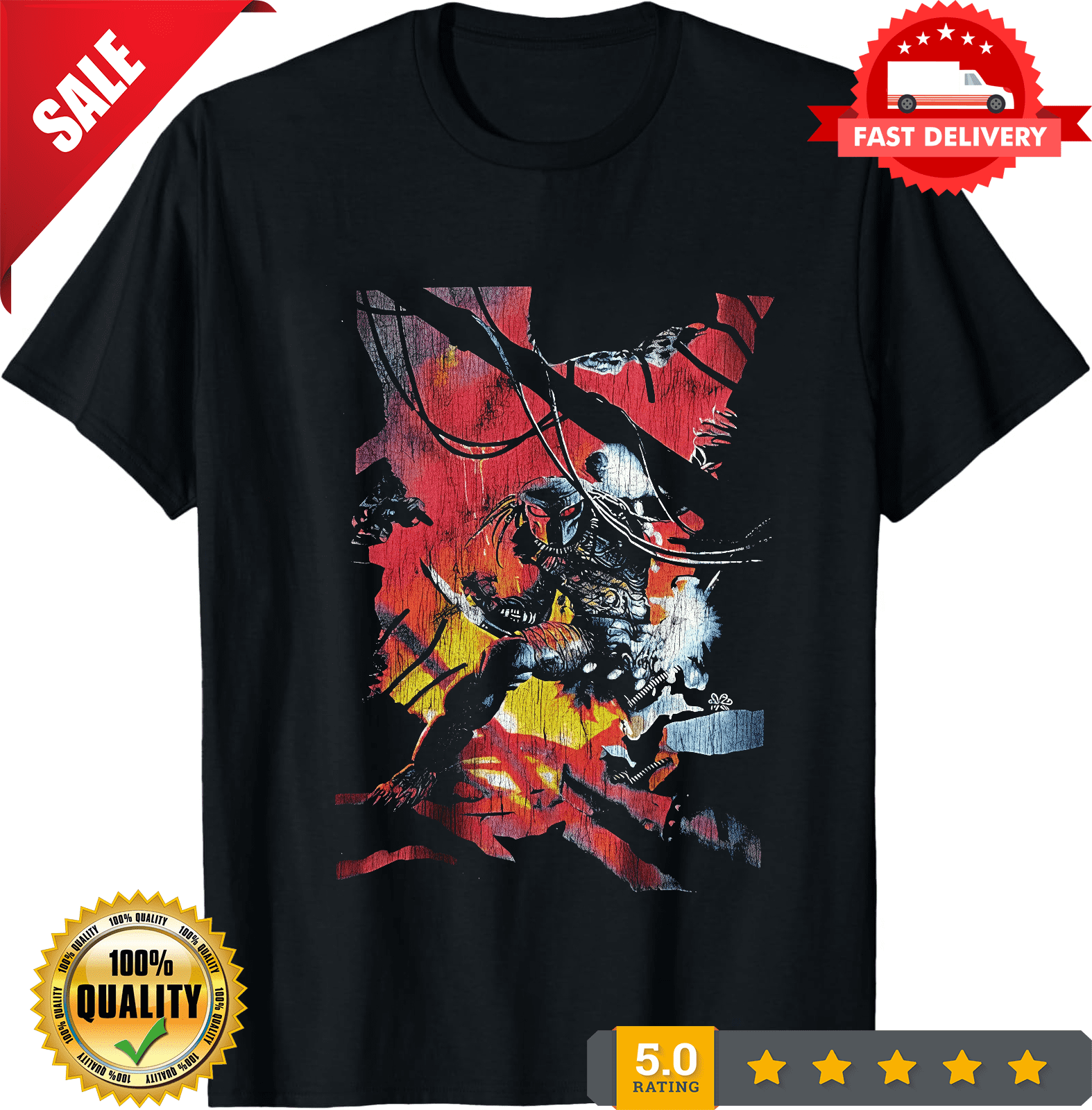 Predator COMIC horror short sleeve black color shirt KV34351 TM ON ...