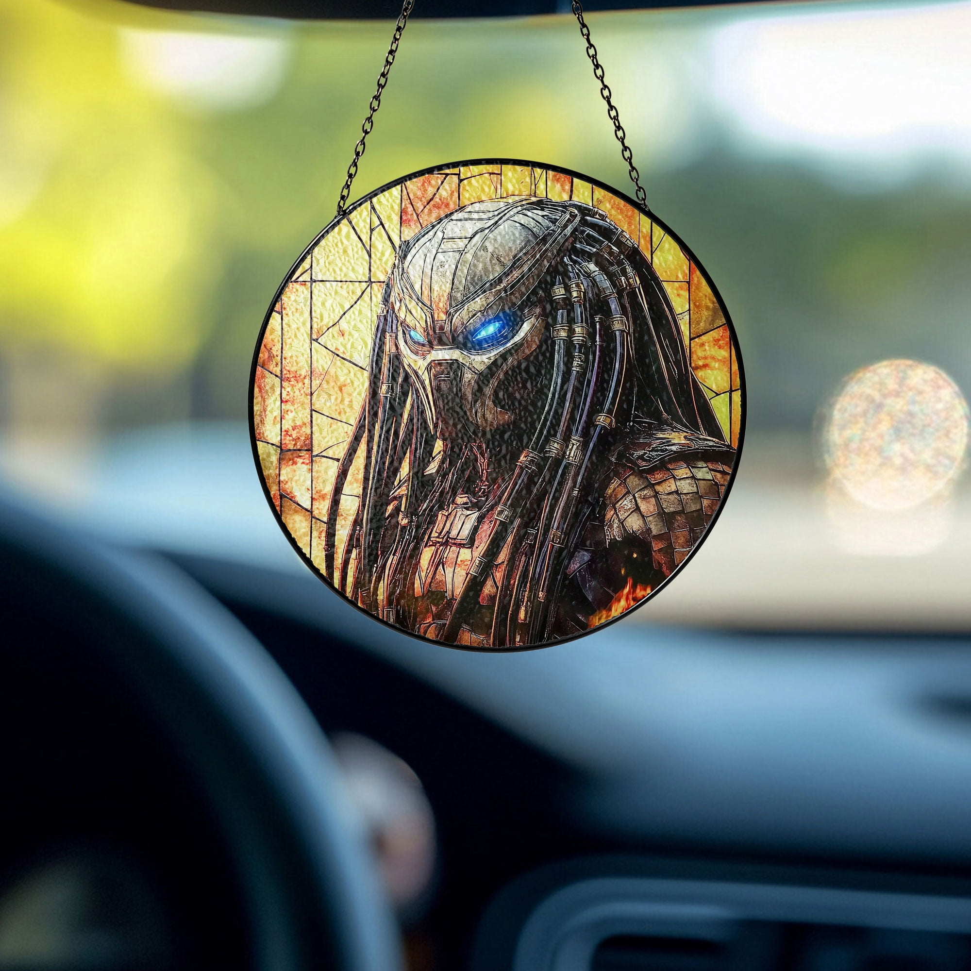 Predator Mask 2D Flat Stained Glass Window Hanging - Sci-Fi Alien ...