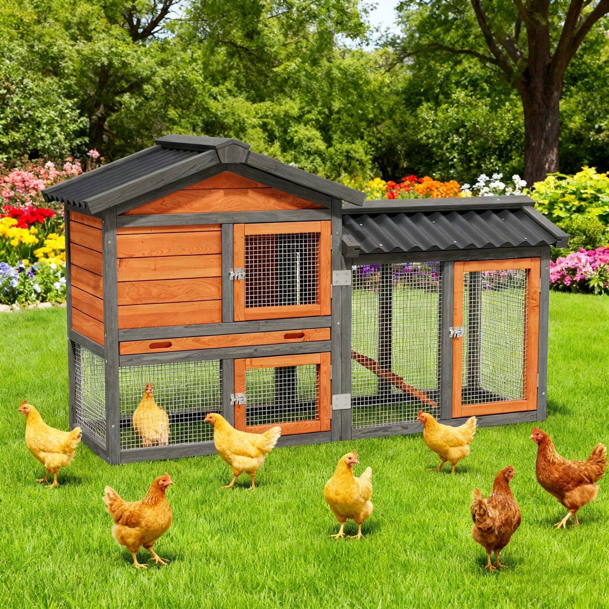 Predator Proof Chicken Coop for 2-4 Chickens, 58" Wooden Duck Coop ...