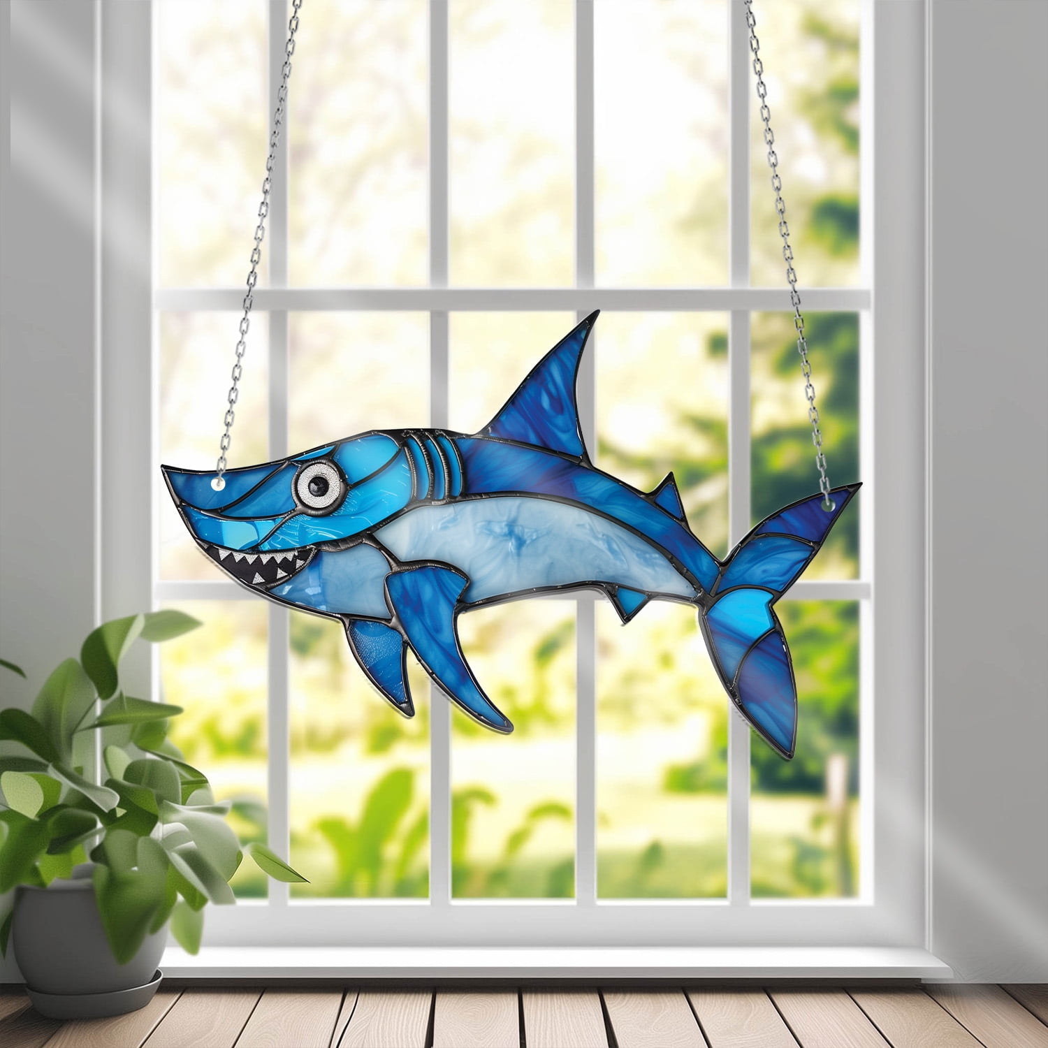 Predator of the Blue Depths - Stained Glass Shark Window Display, A ...