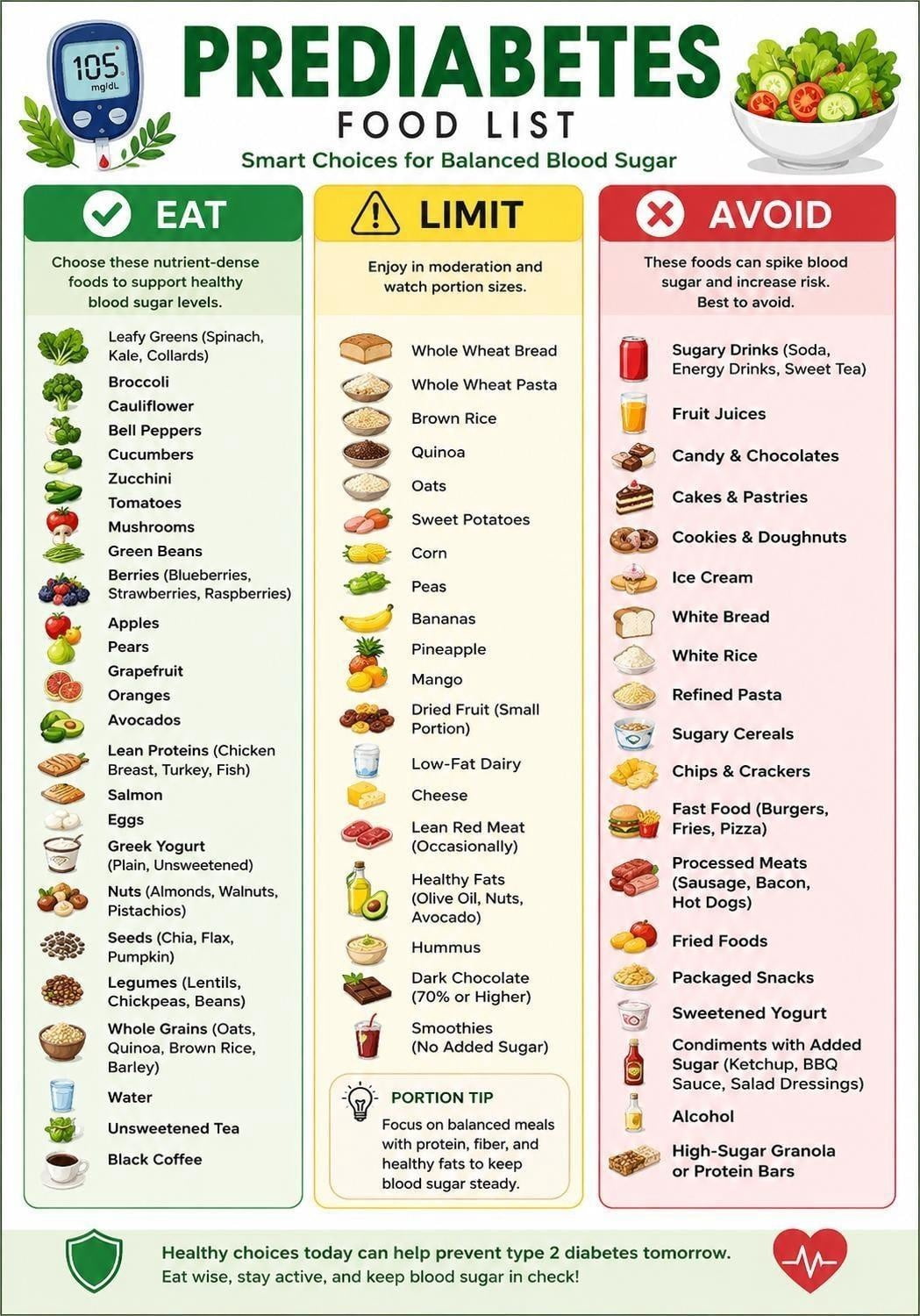 Prediabetes Food Guide Poster, Healthy Eating Chart for Diabetic Diet ...