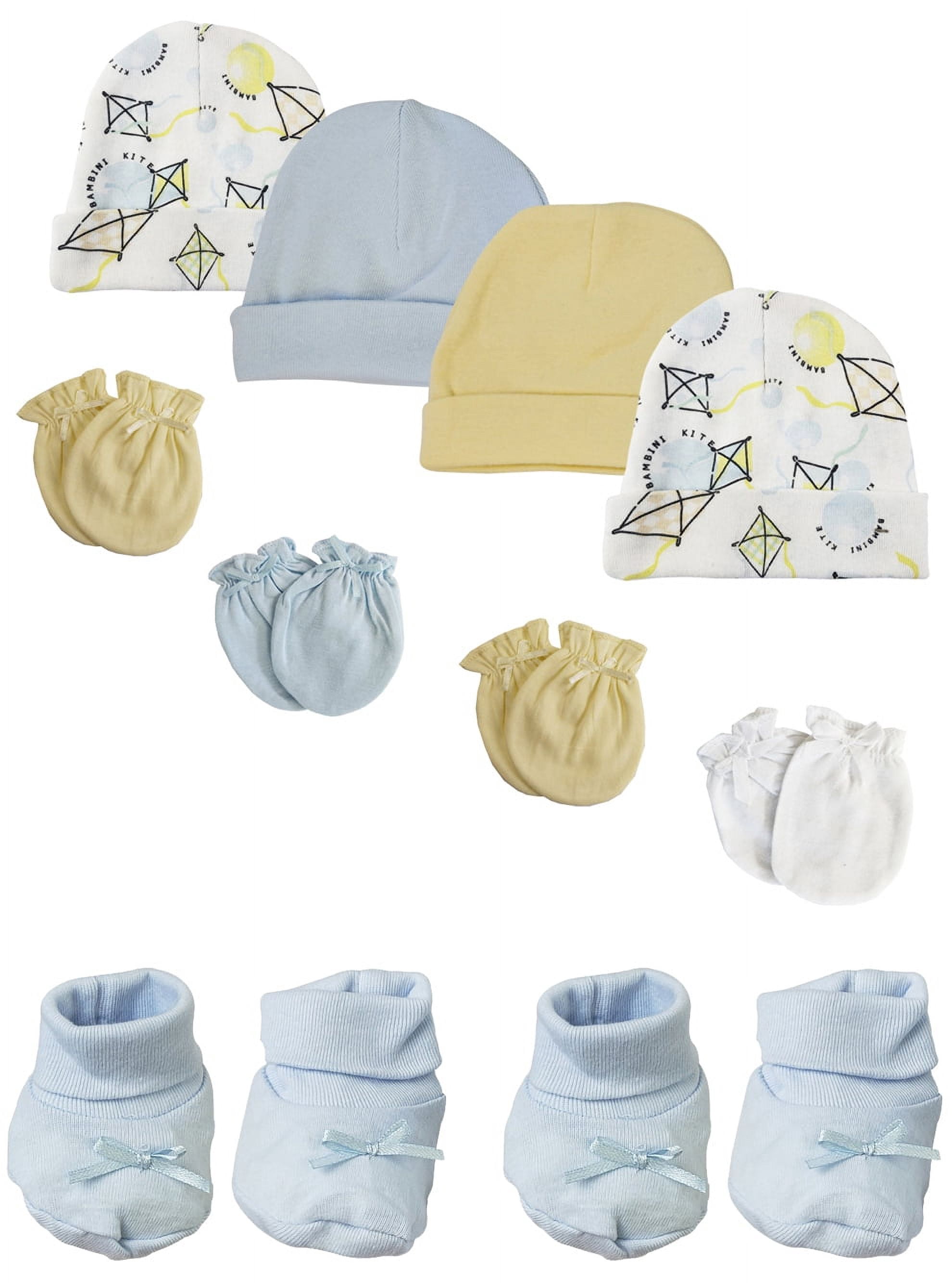 Preemie Baby Boy Caps with Infant Mittens and Booties - 10 Pack ...