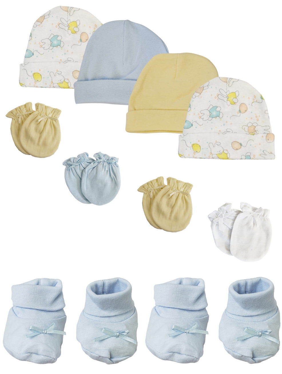 Preemie Baby Boy Caps with Infant Mittens and Booties - 10 Pack ...