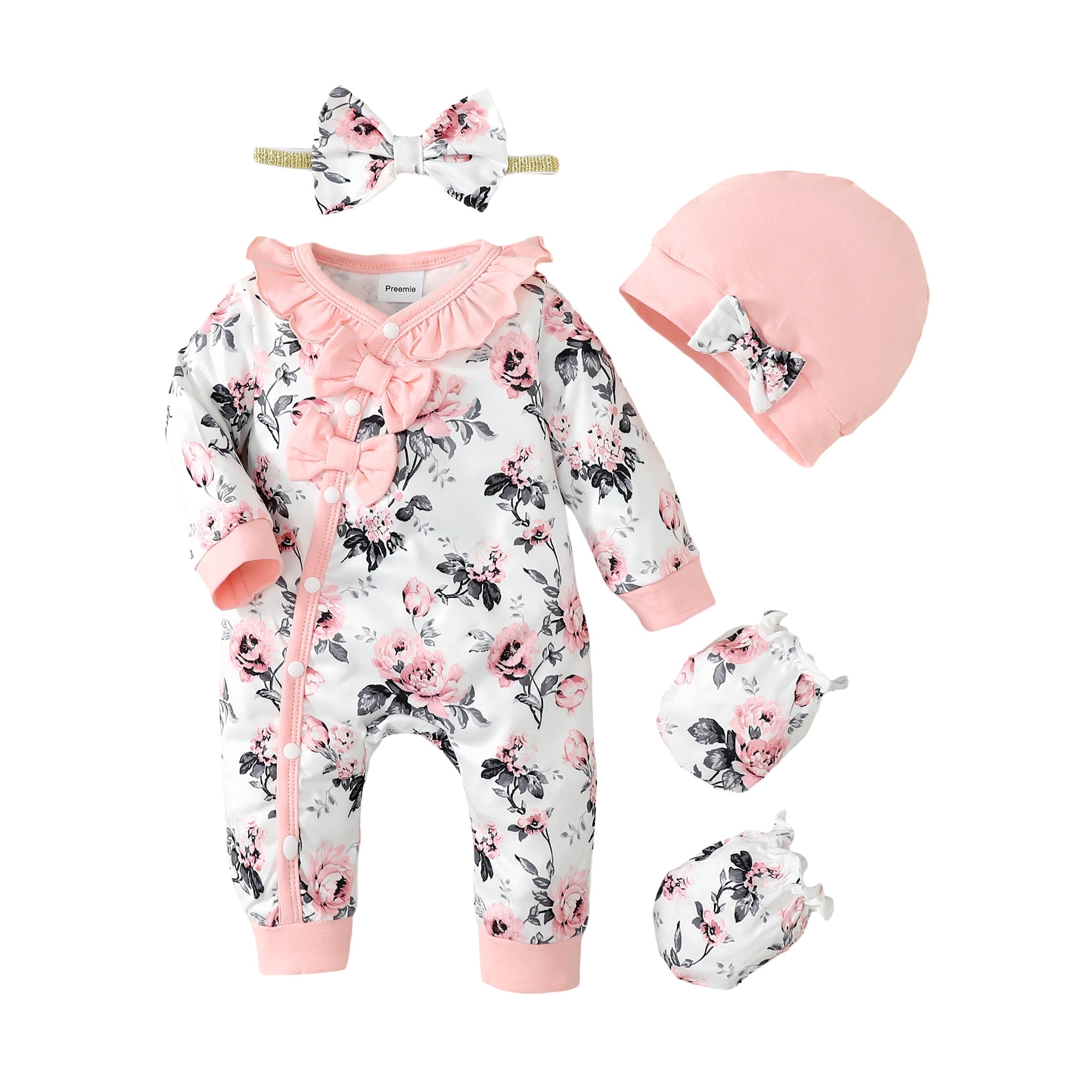 Mioglrie Preemie Baby Girls Onesie, Long Sleeve Floral Bodysuit, Pink ...