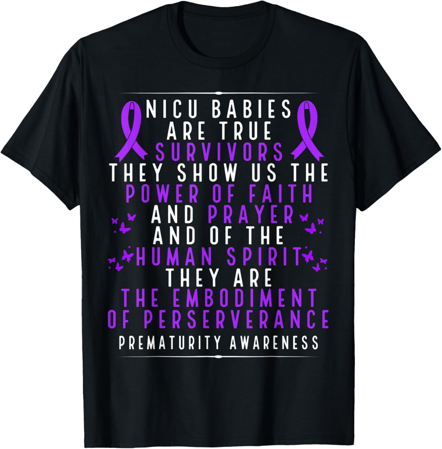 Preemie Purple Ribbon Power of Faith Prematurity Awareness T-Shirt ...