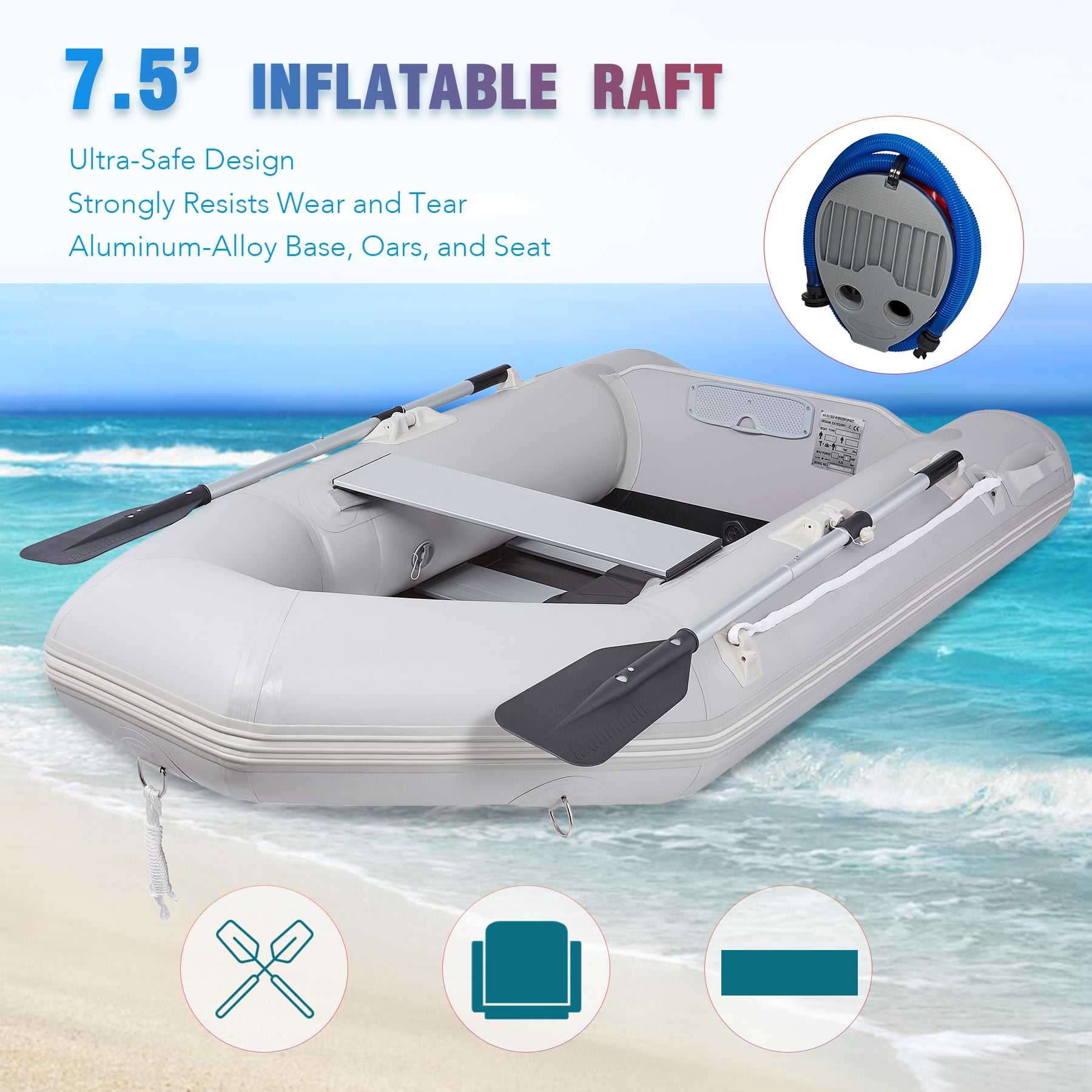 Preenex 7.5ft Inflatable Boat, 2-Person PVC Raft, Portable for Adults ...