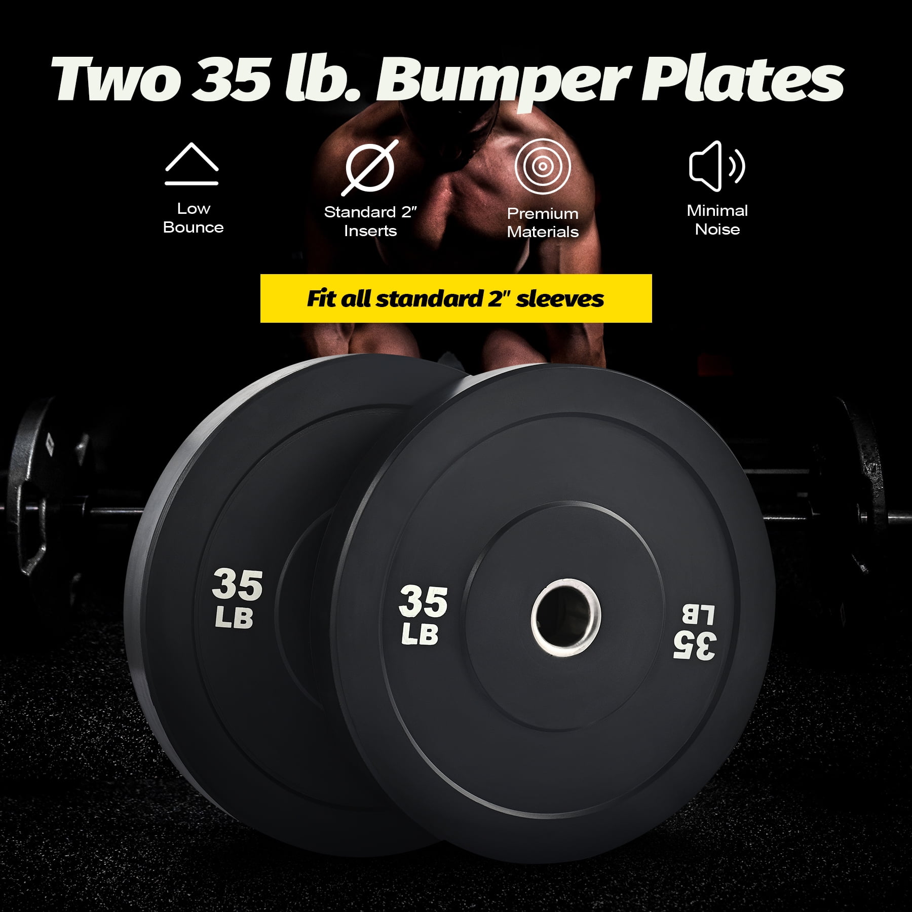 Preenex 35lb Bumper Plate Set 2" Olympic Weight Plates for Strength ...