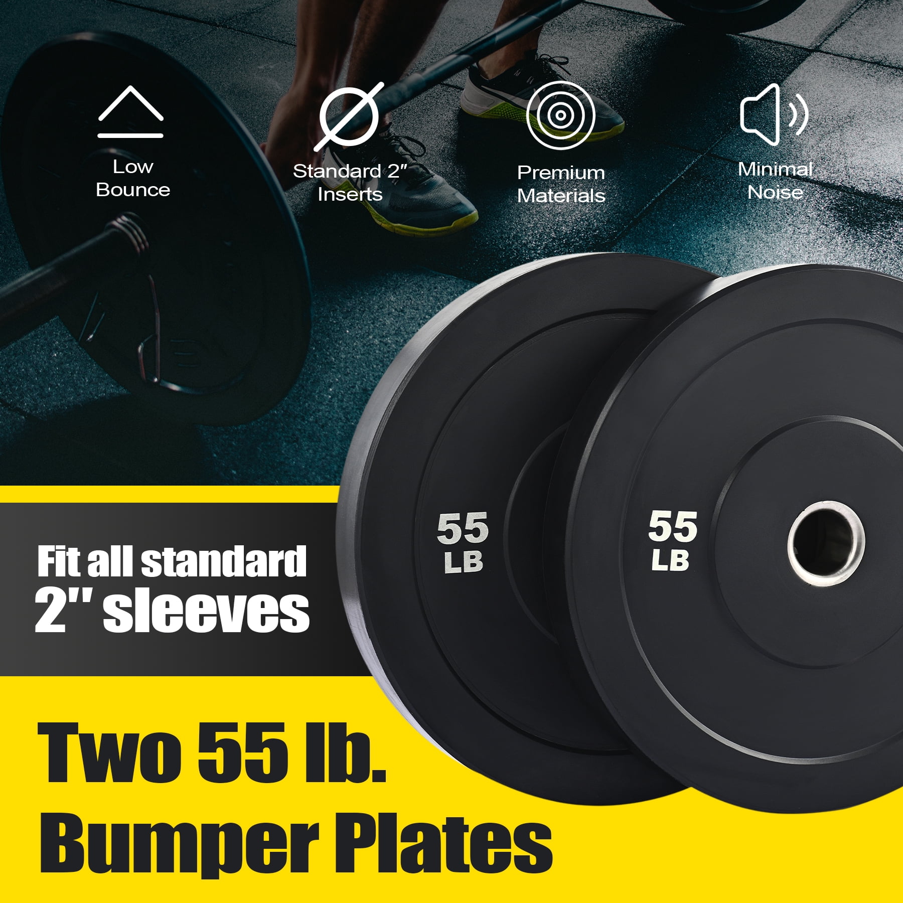 Preenex 55lb Bumper Plate Set Olympic Weight Plates for 2" Barbells ...