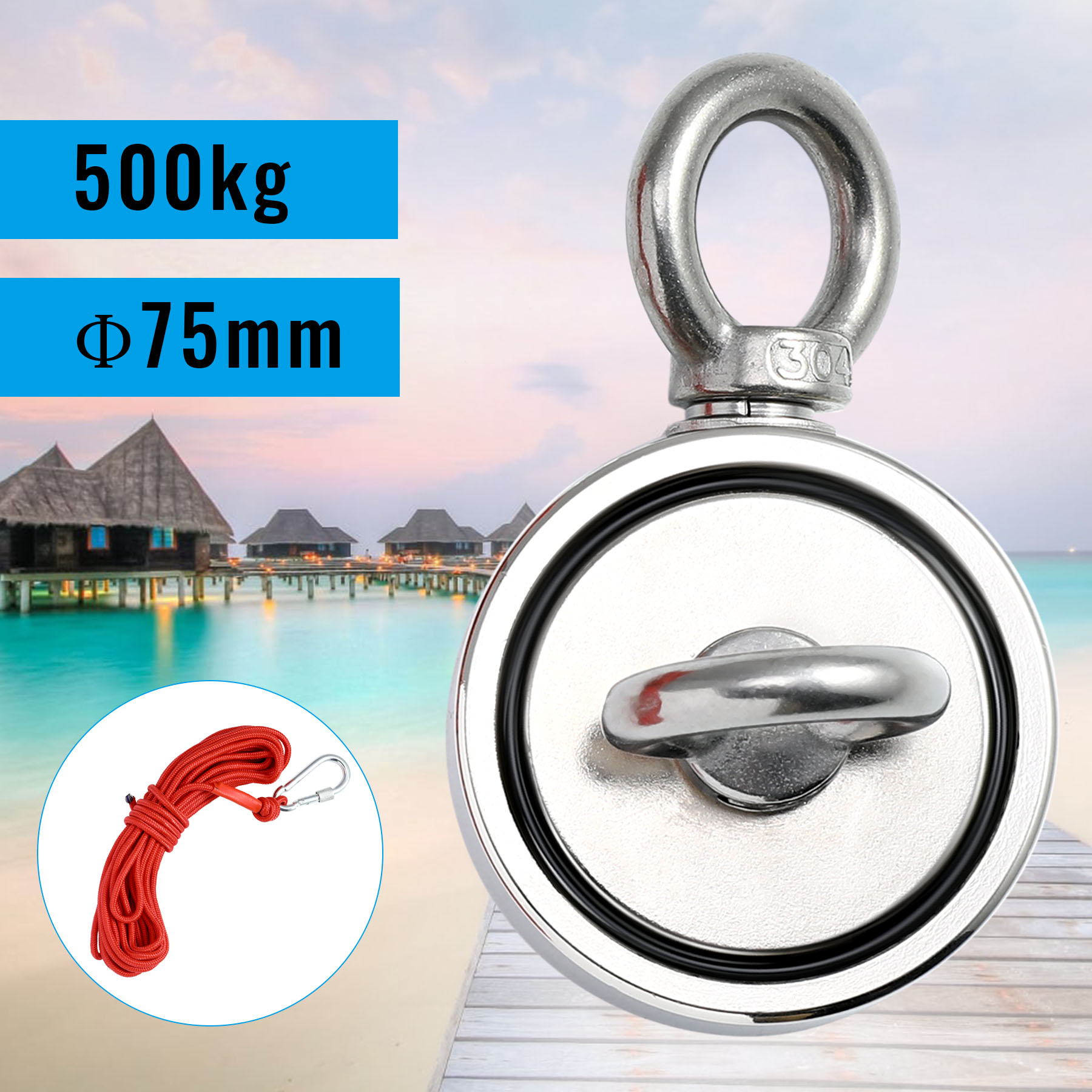 Preenex Double Side Magnet Fishing Kit 75mm 500kg Magnet Fishing with ...
