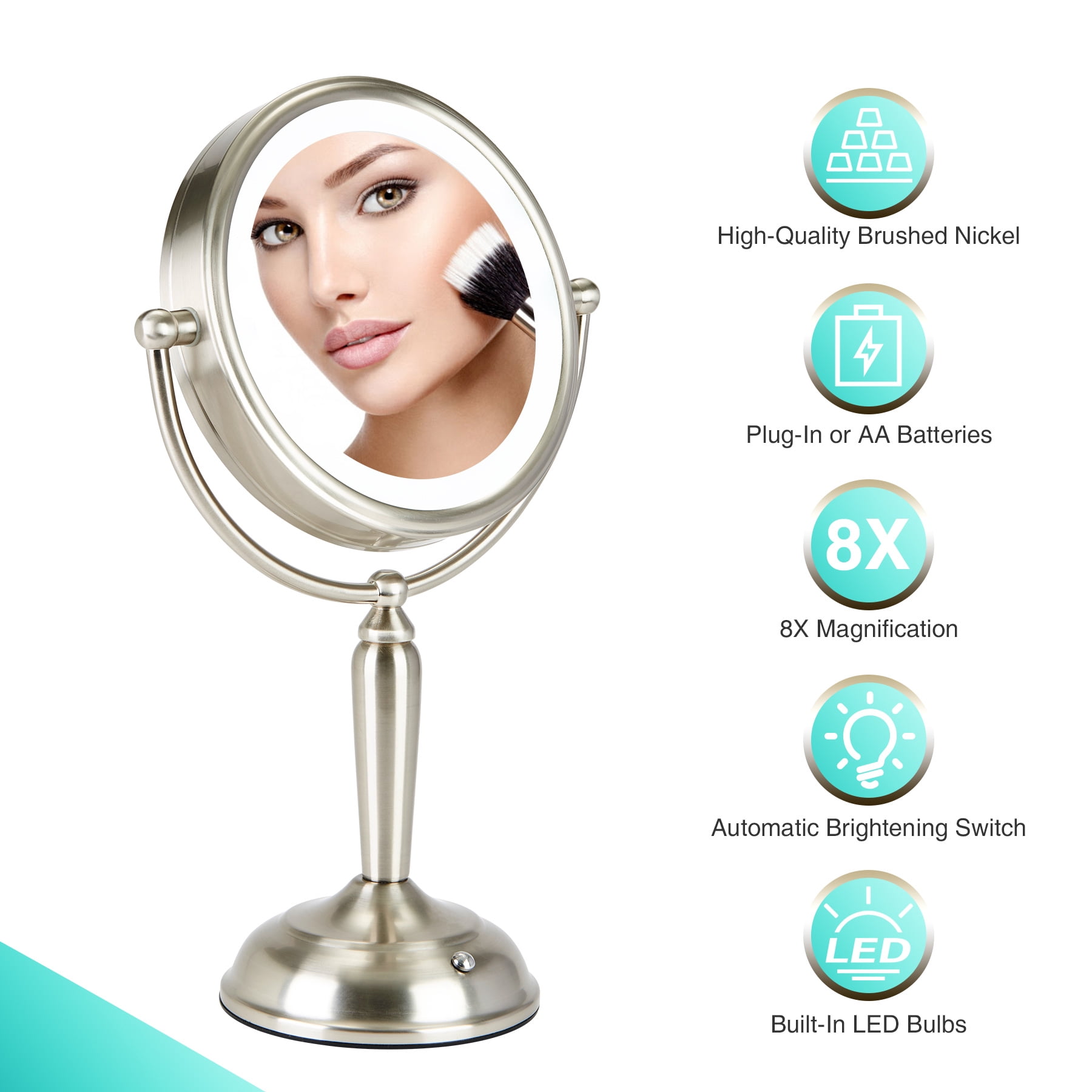 Preenex Makeup Double Sided, 1 x/ 8x Magnifying Vanity Dimmable LED ...
