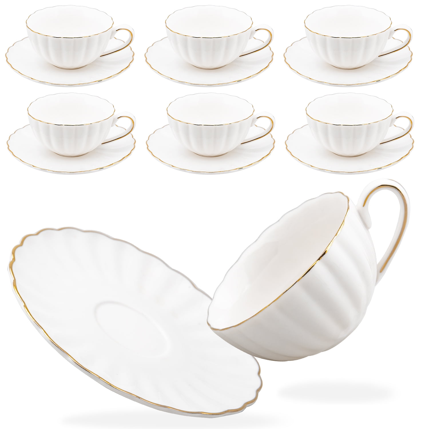 Prefdo Porcelain Tea Cups and Saucers Set of 6, British Style Ceramic ...