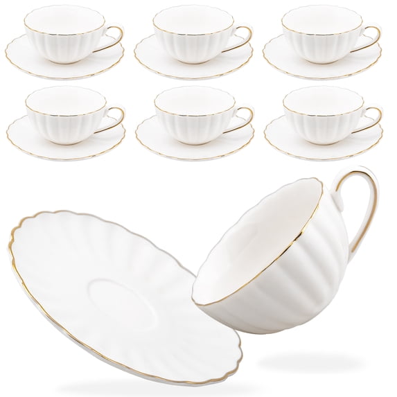 Prefdo Porcelain Tea Cups and Saucers Set of 6, British Style Ceramic ...
