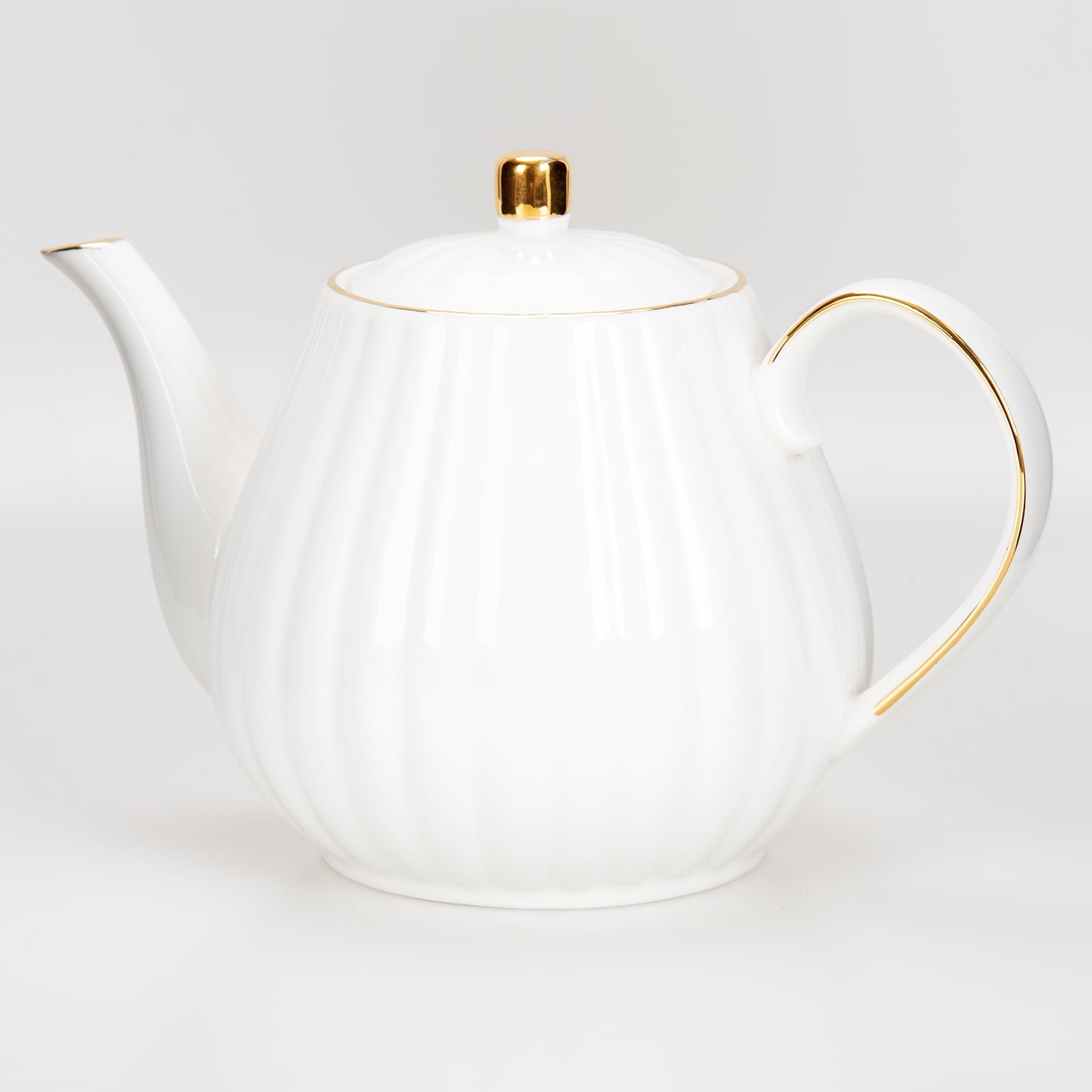 Prefdo Porcelain Tea Pot with Lid British Style Ceramic Teapot White ...