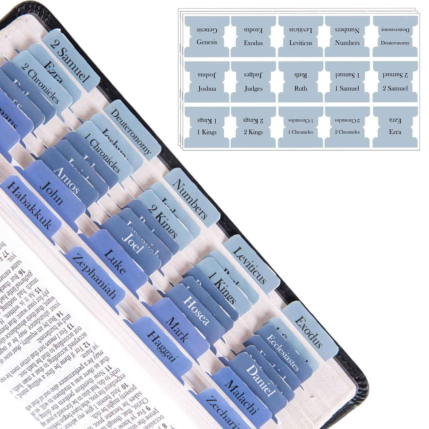 Prefdo Self-Adhesive Bible Book Index Tabs with 9 Blank Stickers, Blue ...