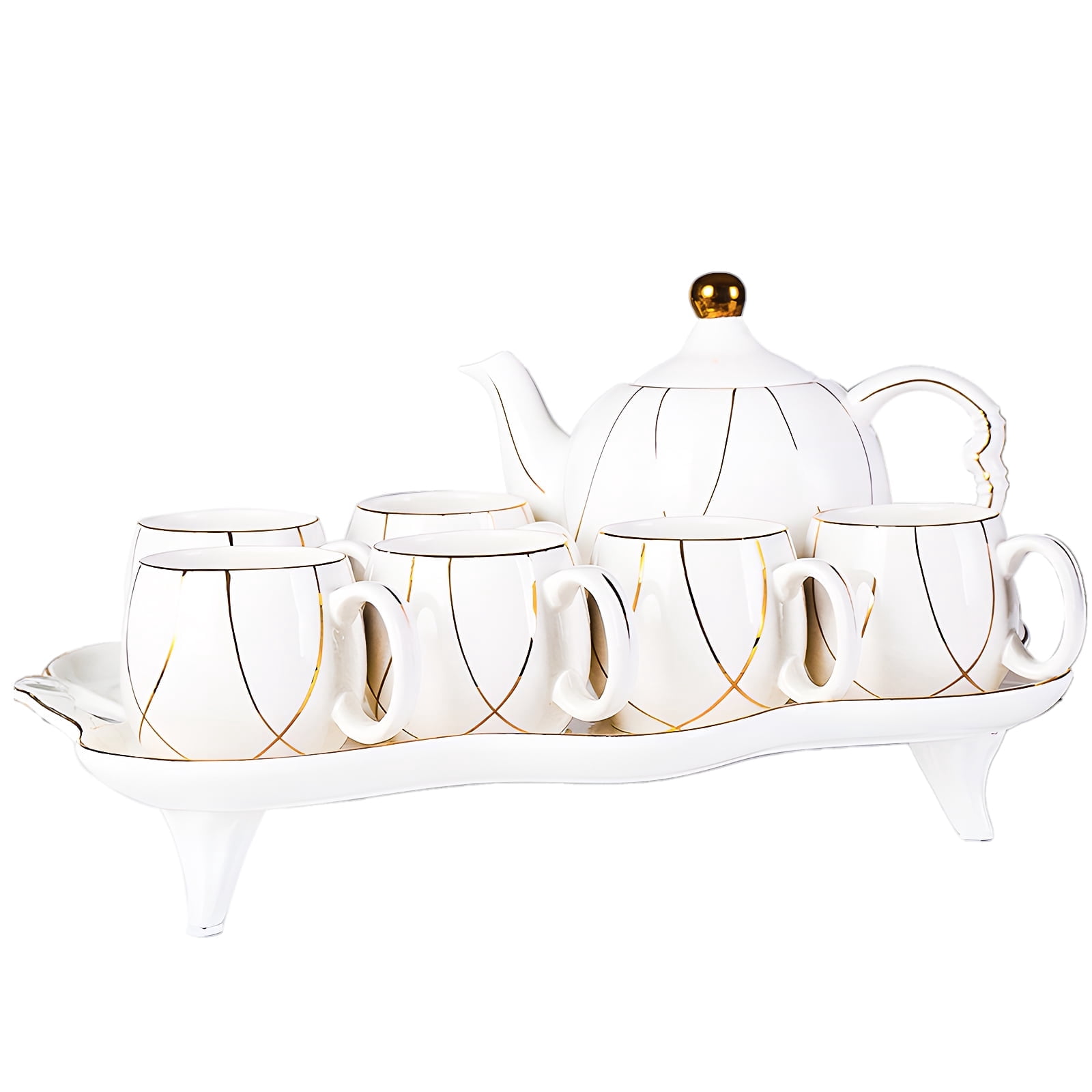 Prefdo Tea Set, Tea Cups Set of 6 with Tea Pot & Tea Tray, Modern Tea ...