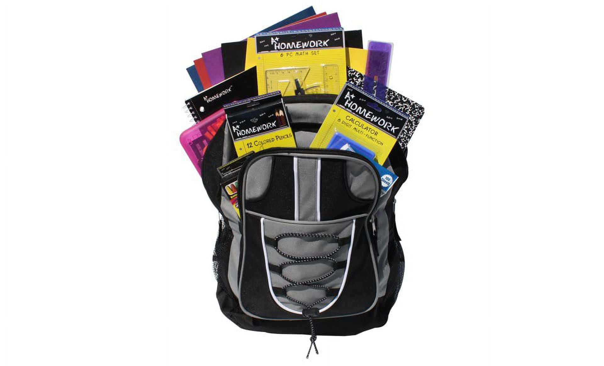 Prefilled High School 17 inch Backpack with Supplies - Grey & Black ...