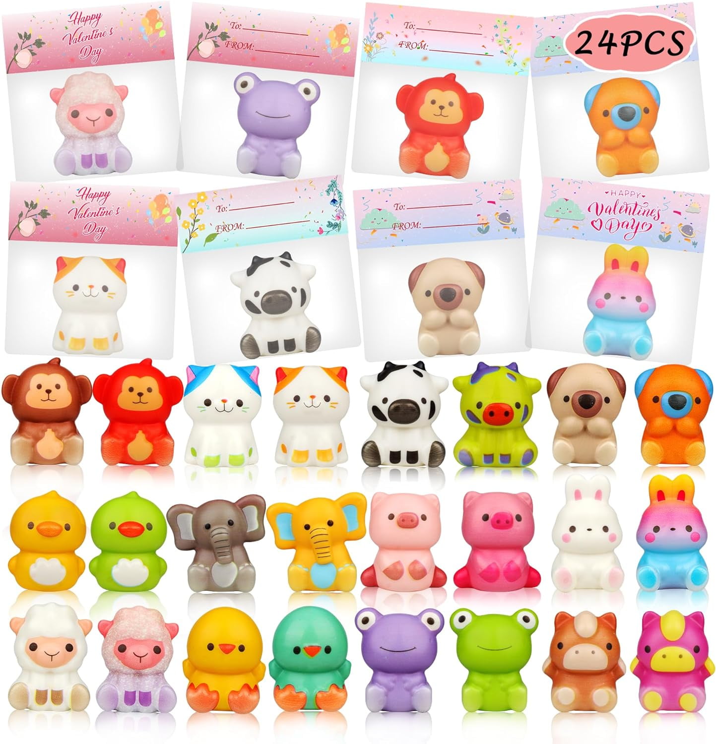 Prefilled Valentines Day Gifts for Kids - 24 PCS Animal Squishy Toys ...