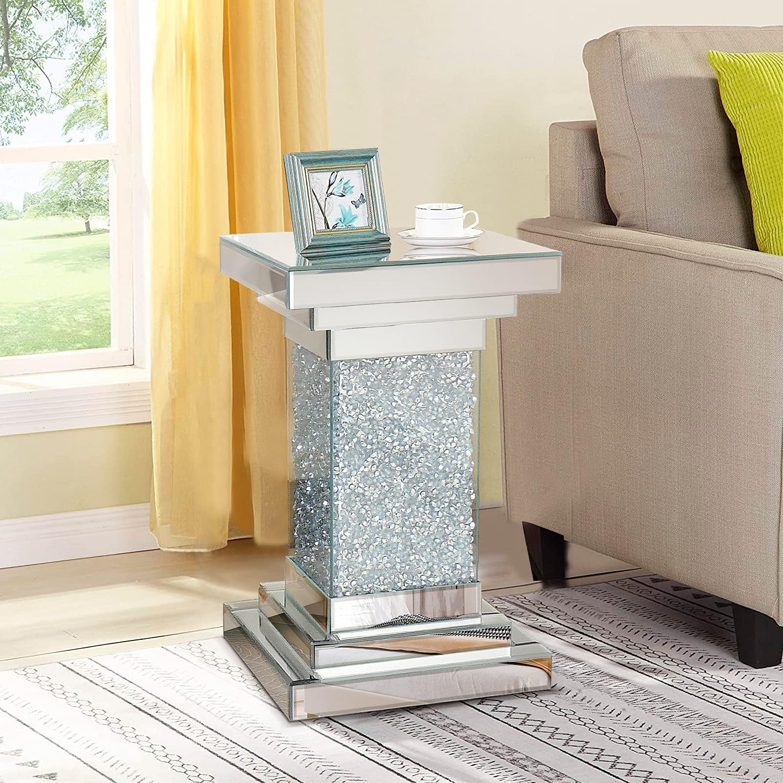 DecMode 12" x 28" Silver Glass Mirrored Pedestal Table, 1-Piece - Walmart.com