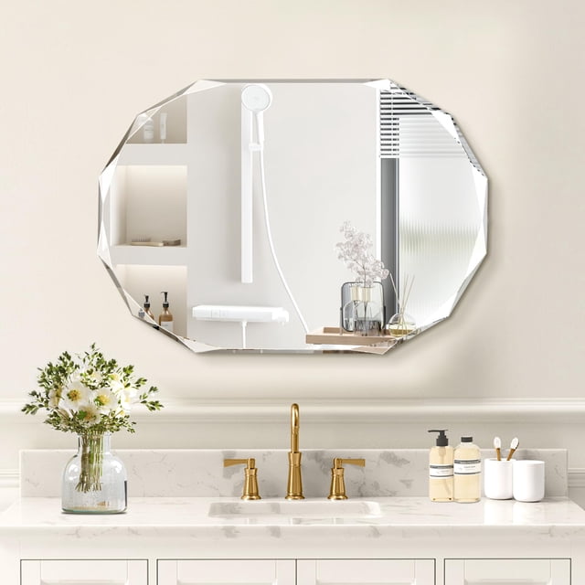 Pregaspor Single Beveled Edge Bathroom Vanity Mirror, 20" x 28" Oval ...