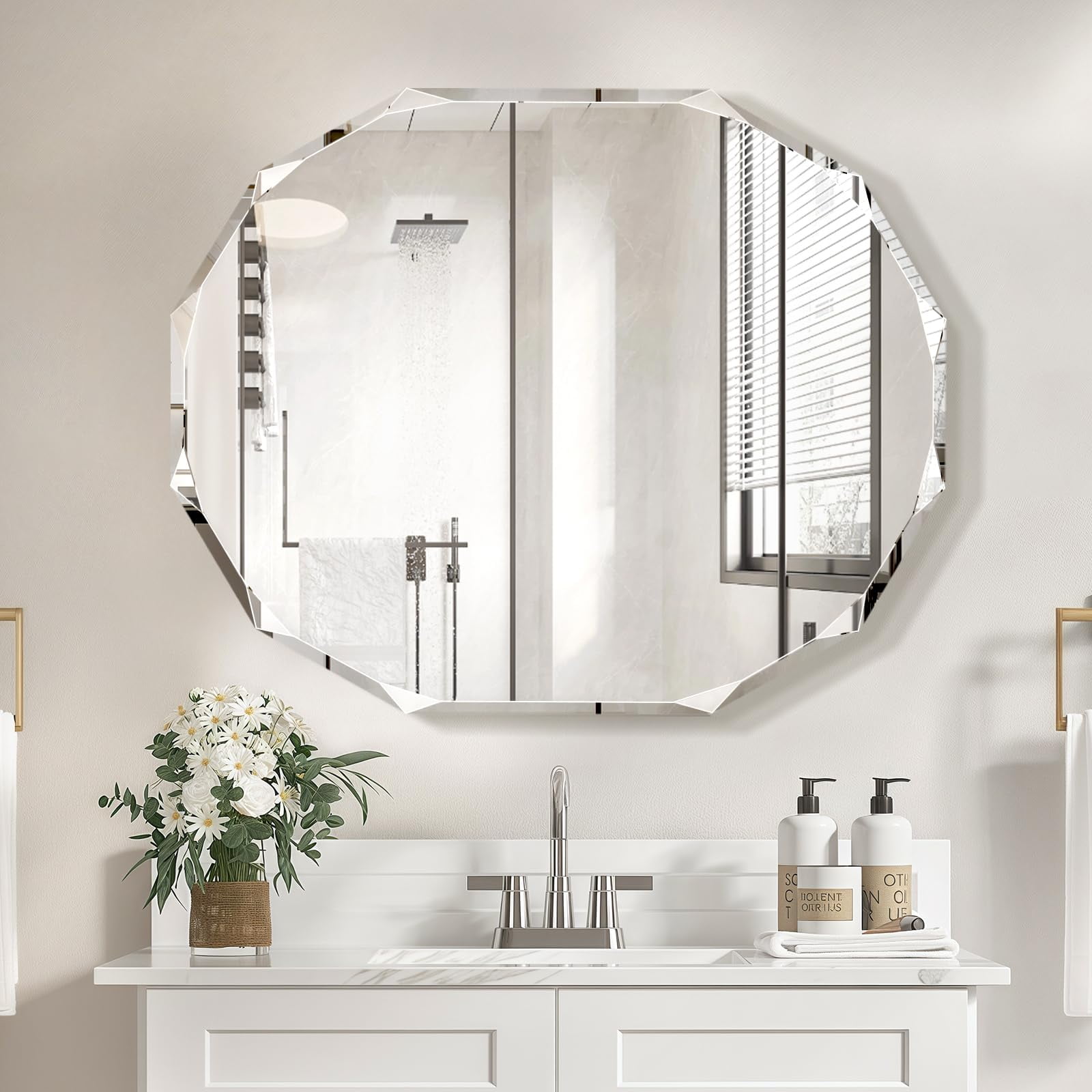 Pregaspor Single Beveled Edge Bathroom Vanity Mirror, 30" x 36" Oval ...