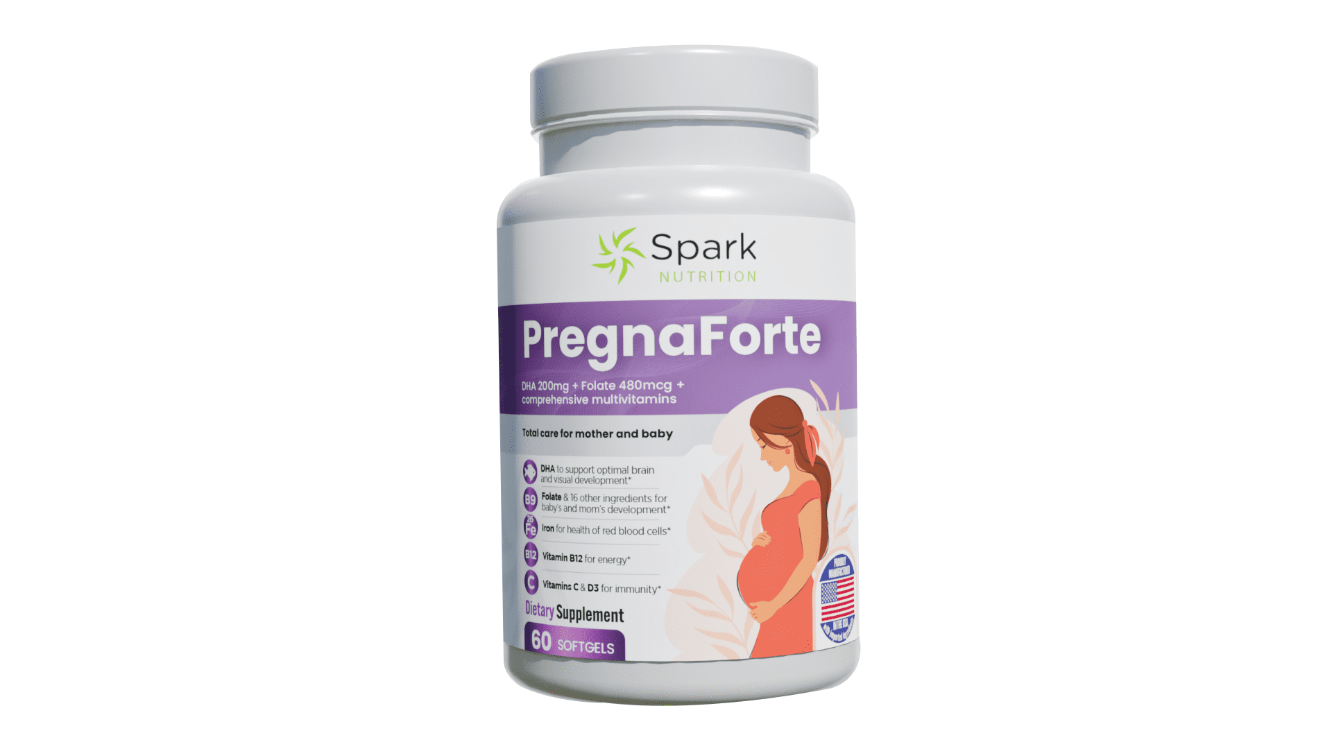 Pregnaforte Prenatal Multivitamin 60 days: Folic acid, Omega-3 DHA/EPA ...
