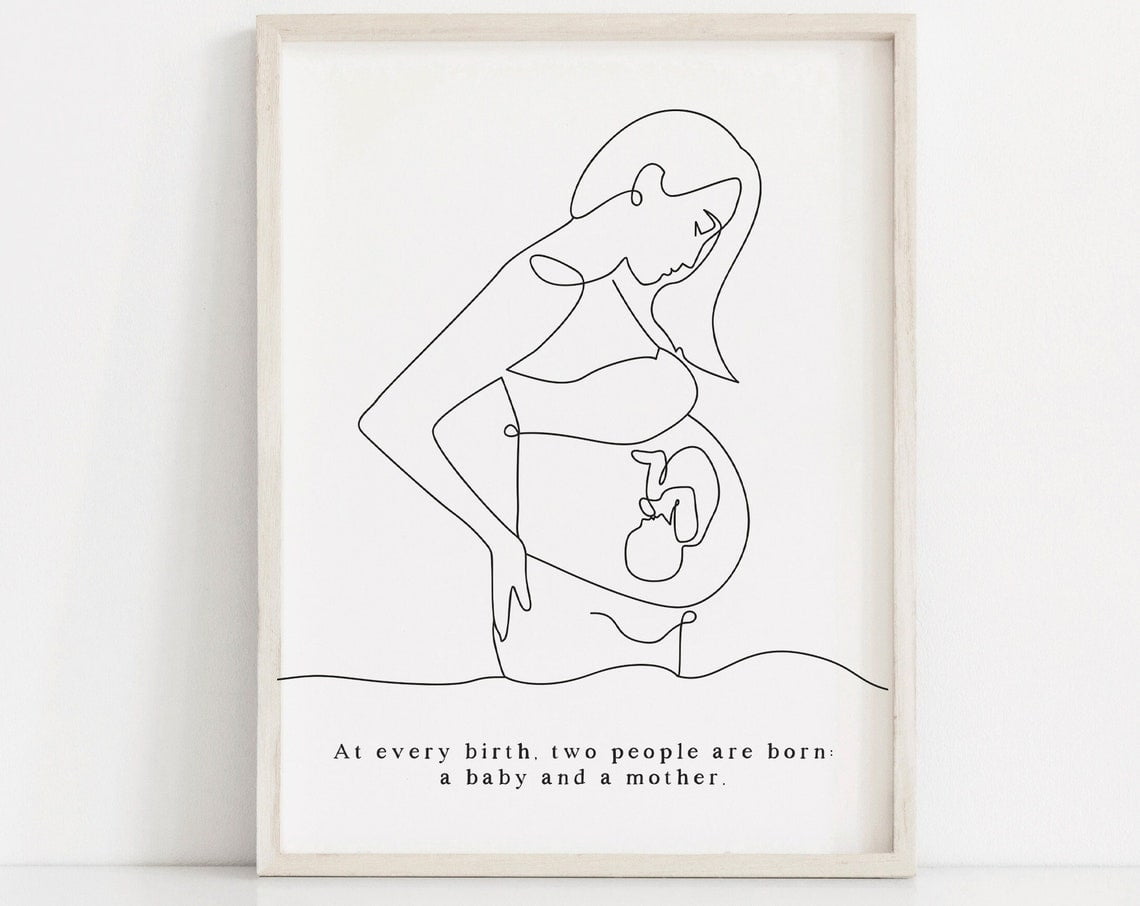 Pregnancy Line Art, Midwife Wall Decor, Birthing Center Art, Birth ...