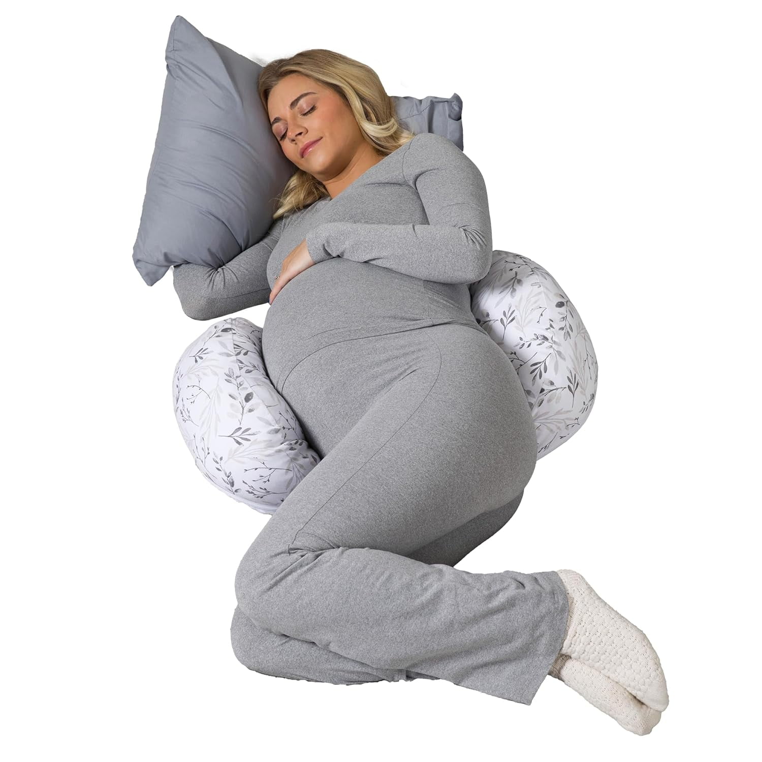 Pregnancy Pillow for Side Sleeper, Gray Falling Leaves, Portable and ...