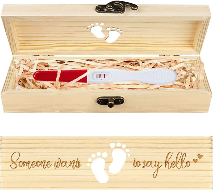 Pregnancy Test Keepsake Box Footprints Window Wooden Pregnancy ...