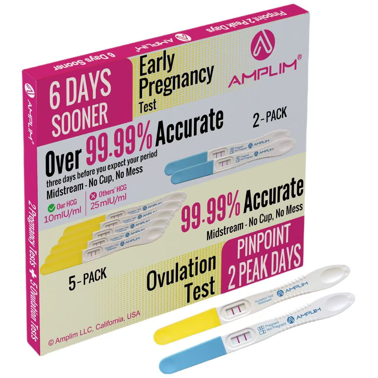 Amplim 7-Pack With 2 Early Detection Pregnancy HCG Test Sticks 10 mIU ...