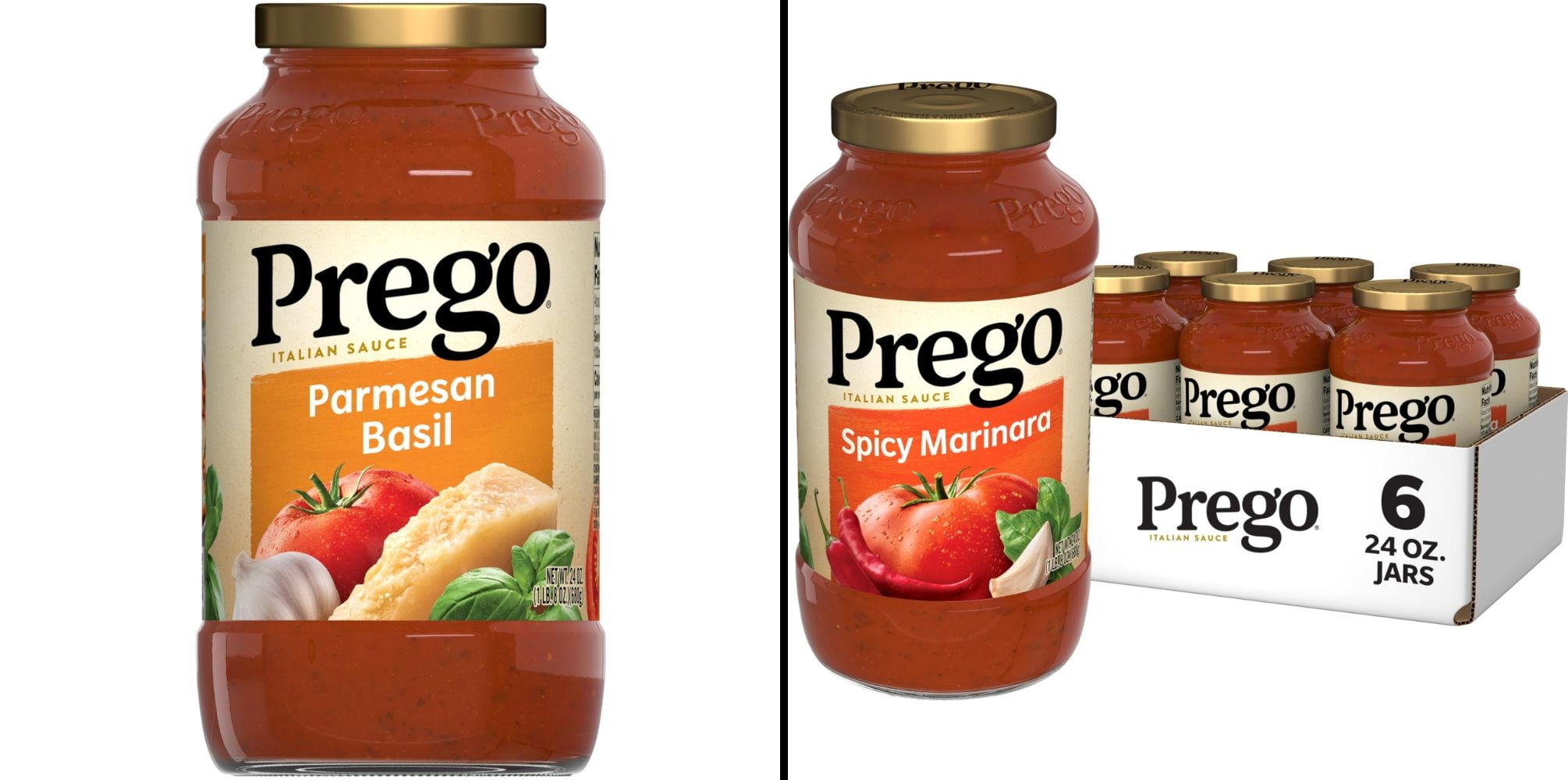 Prego Parmesan Basil Pasta Sauce, 24 oz Jar & Prego Spicy Marinara ...