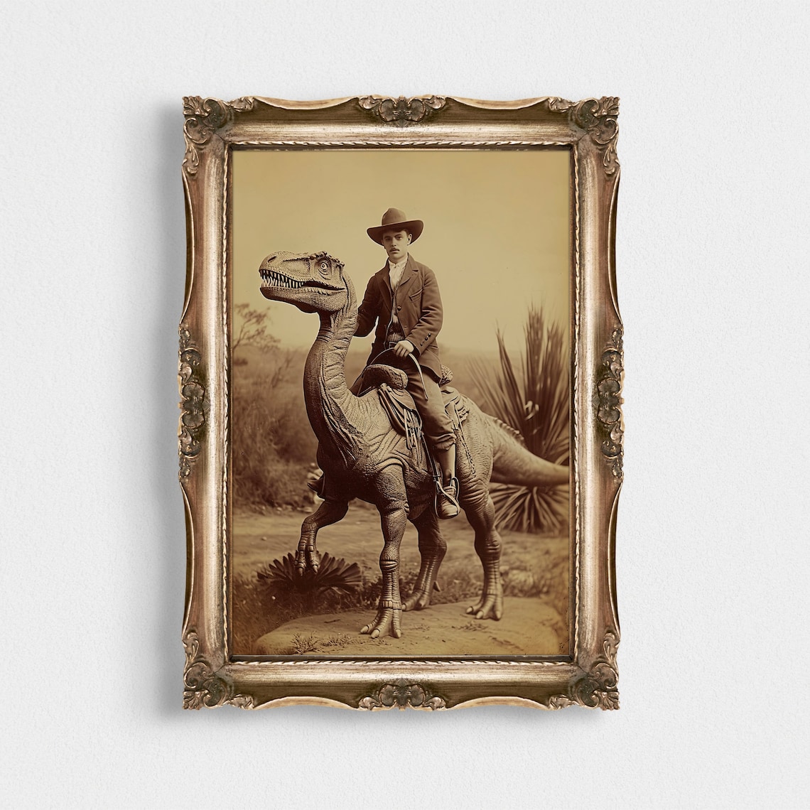 Prehistoric Dinosaur Cowboy, Vintage Photography, Dark Academia, Gothic ...
