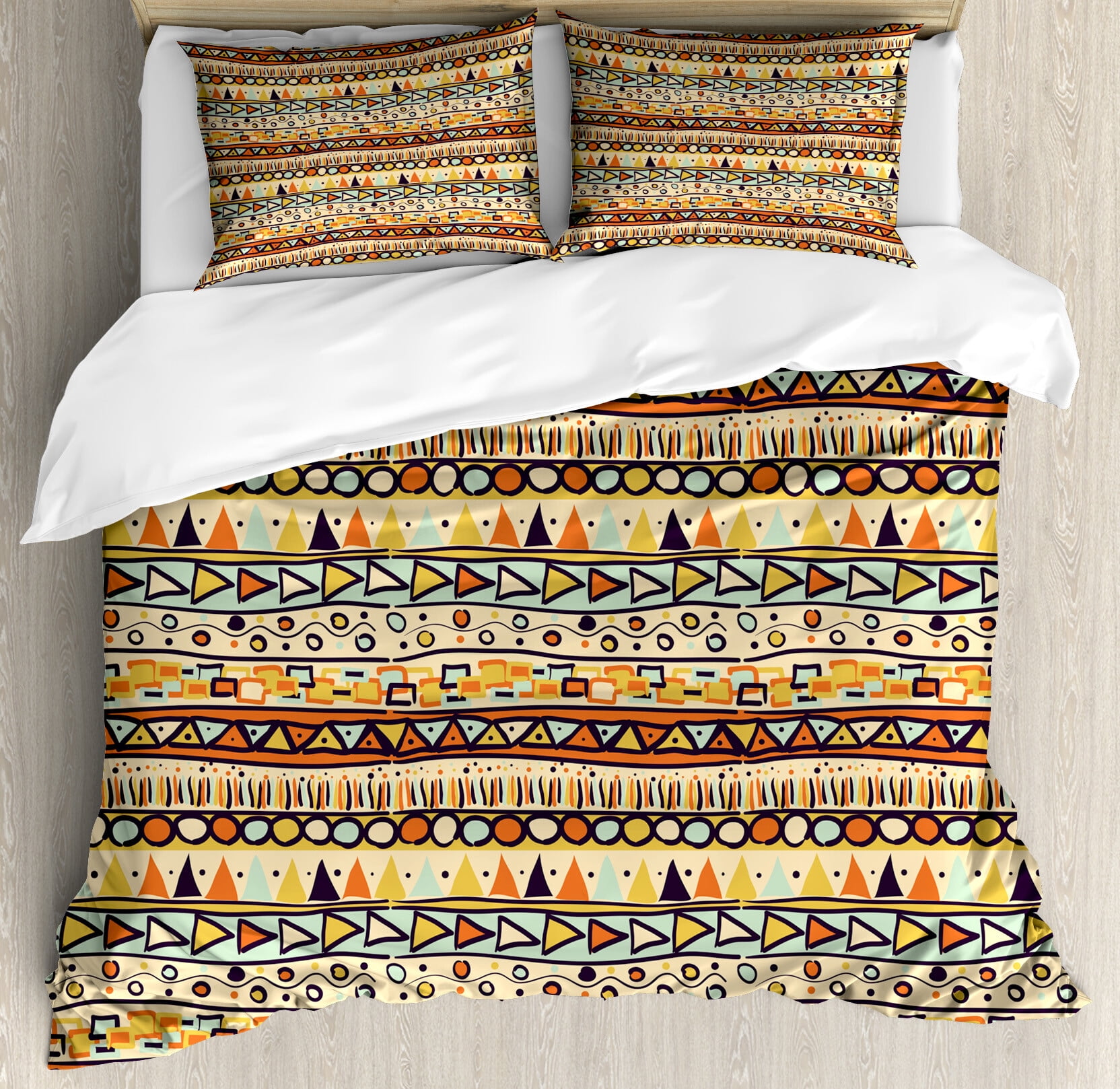 Prehistoric Duvet Cover Set, Mexican Style Doodles with Triangles ...