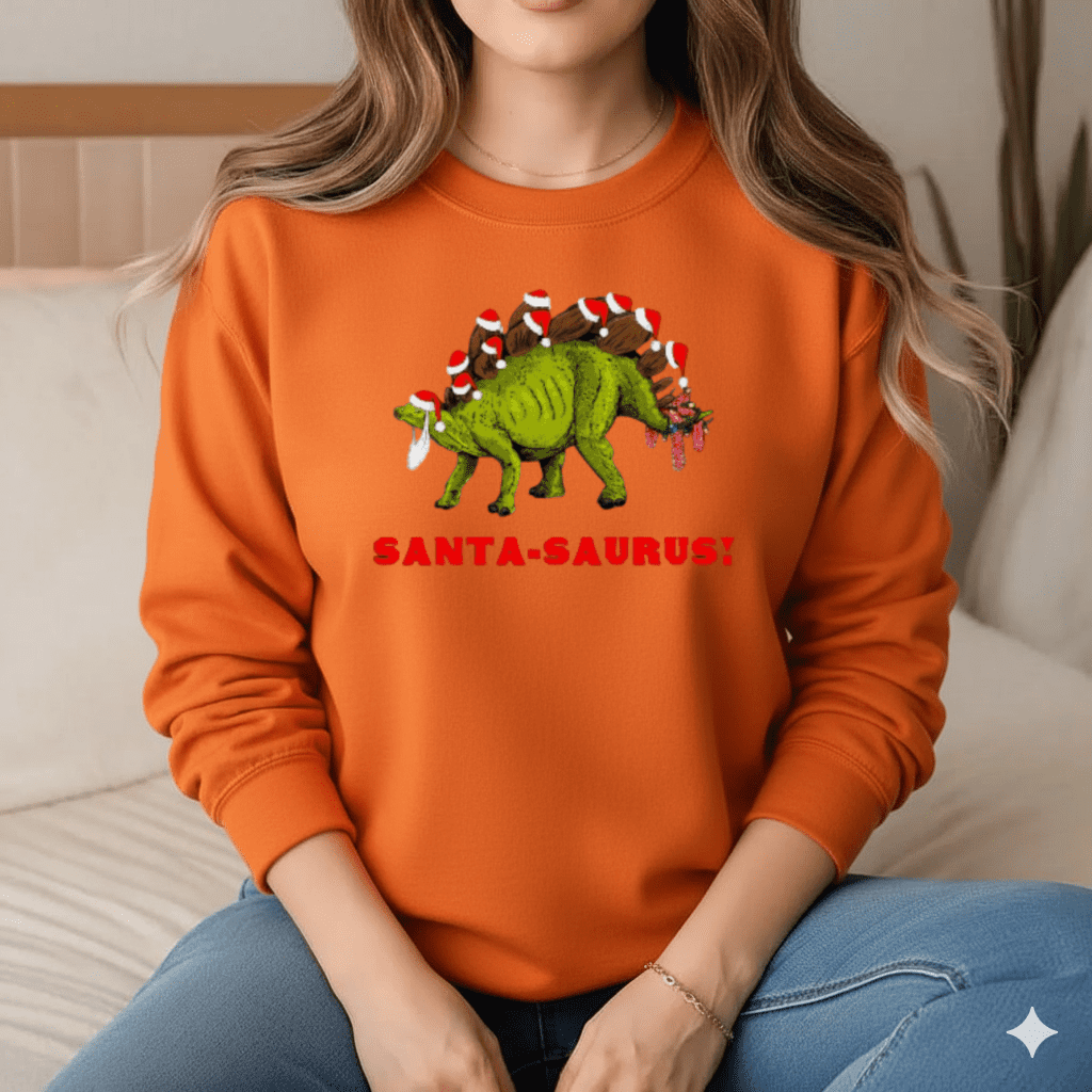 Prehistoric Festive Dino-Saurus Holiday Fun Winter Cheer Sweatshirt, up ...
