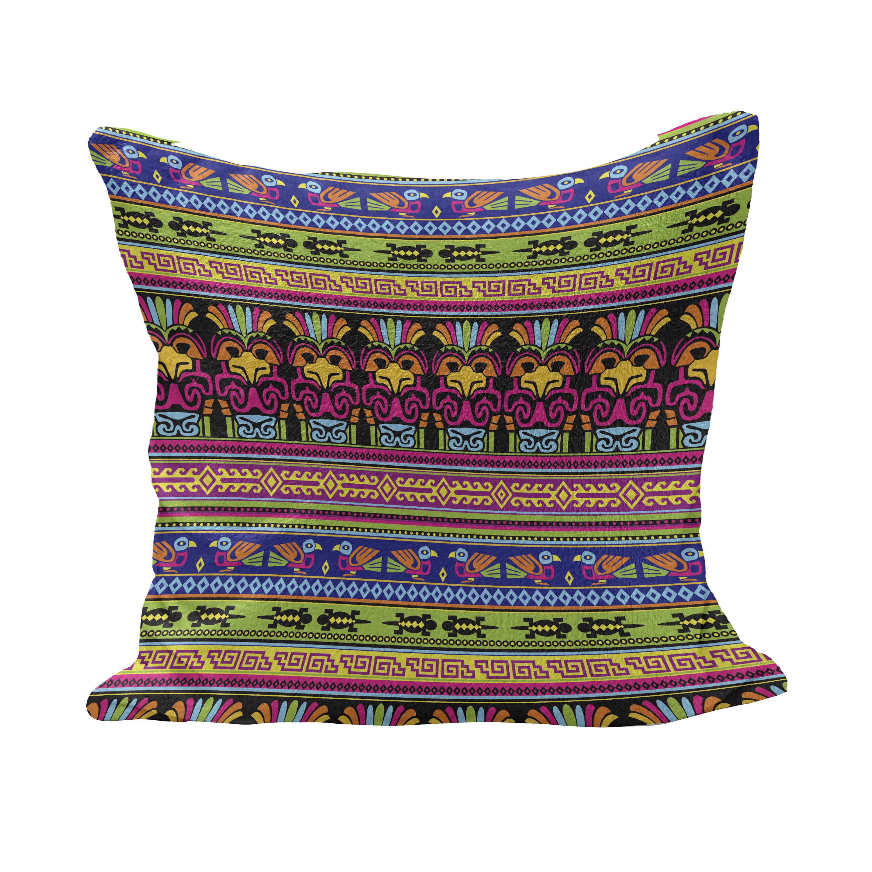Prehistoric Fluffy Throw Pillow Cushion Cover, Aztec Culture Pattern ...