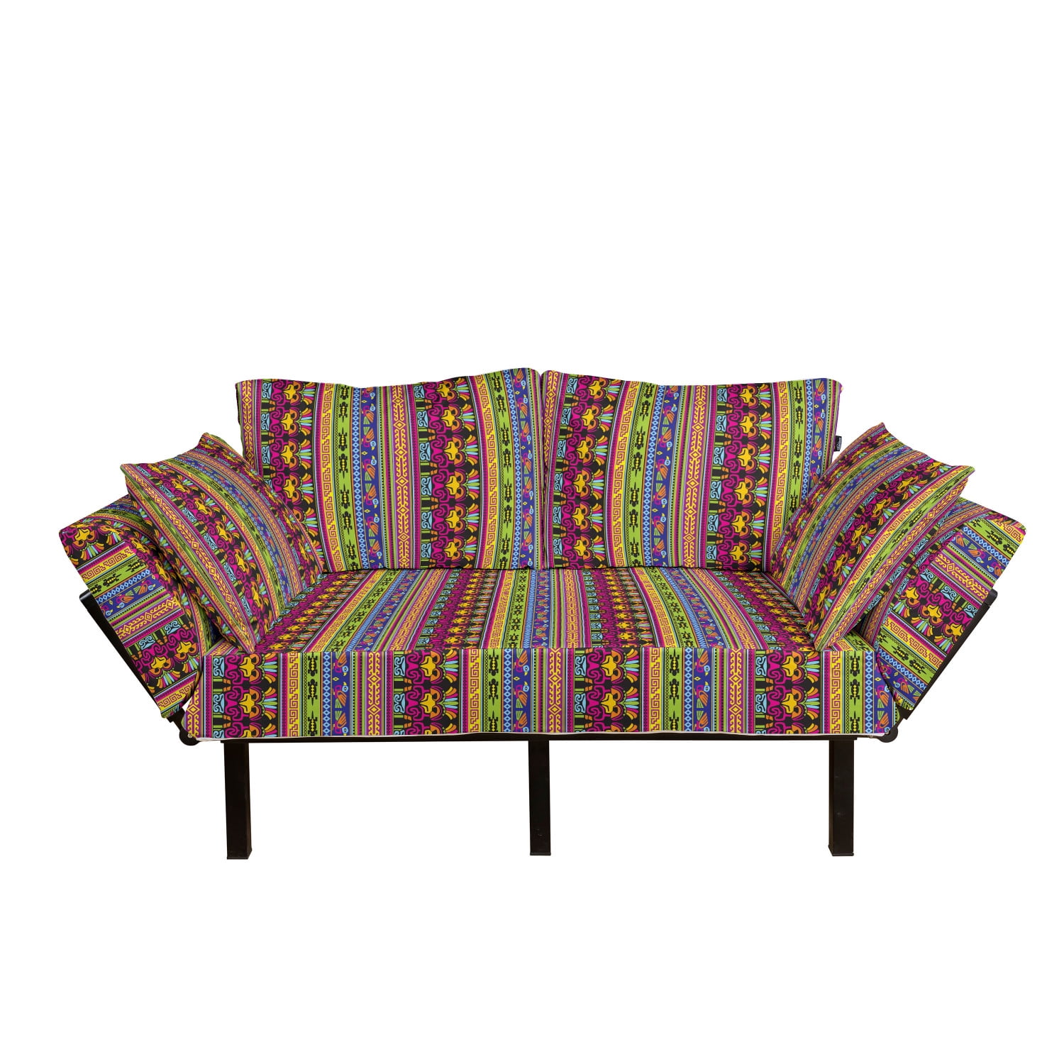 Prehistoric Futon Couch, Aztec Culture Pattern Borders Ornate Tribal ...