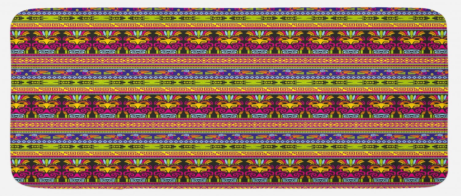 Prehistoric Kitchen Mat, Aztec Culture Pattern Borders Ornate Tribal ...