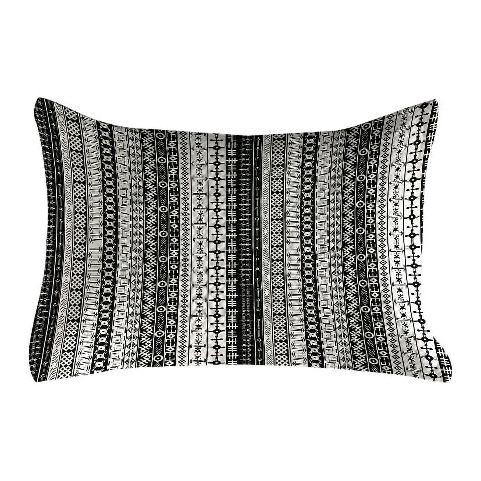 Prehistoric Quilted Pillowcover, Black and White Tribal Motifs Pattern ...