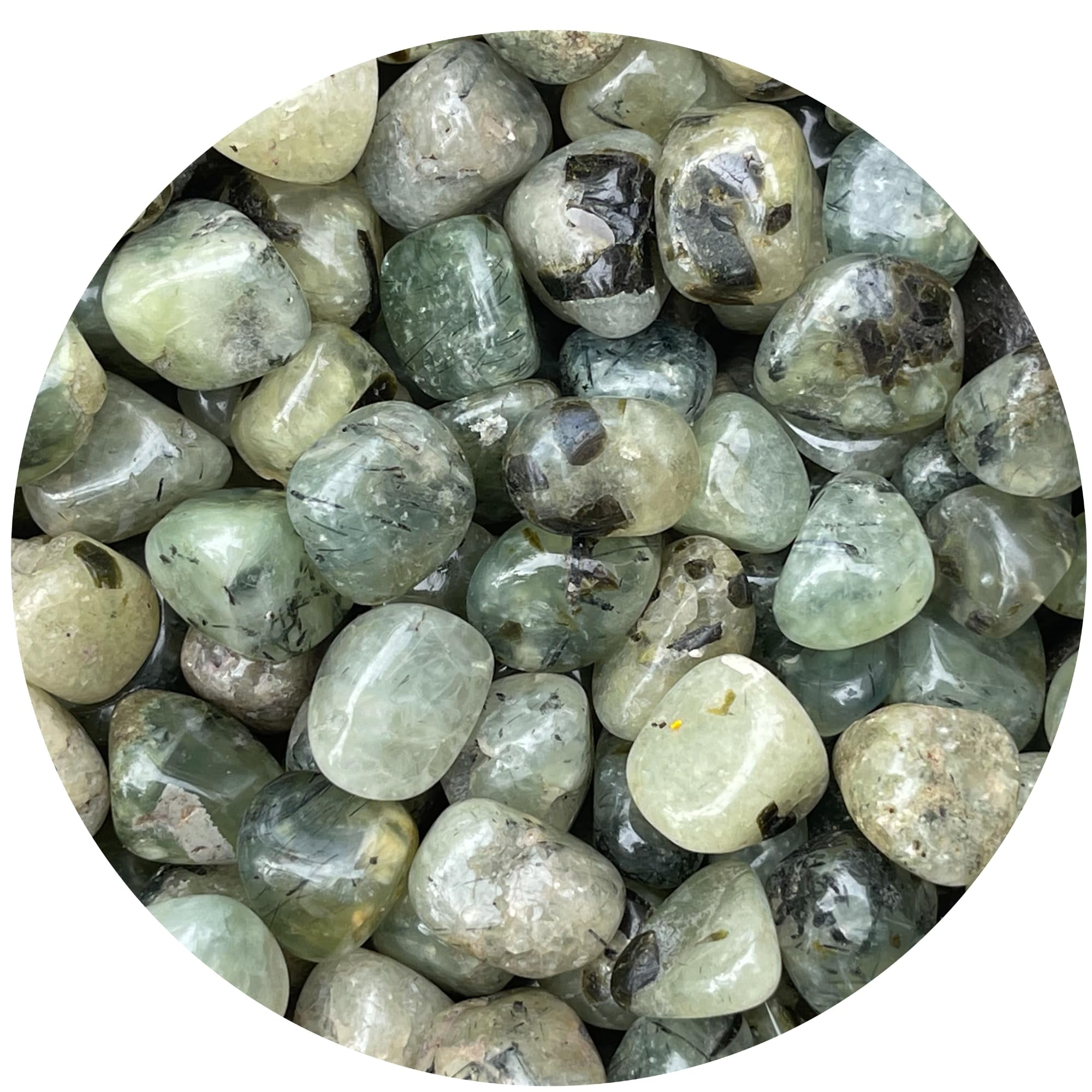 Prehnite with Rutile Tumbled Stones, Polished Natural Prehnite with ...