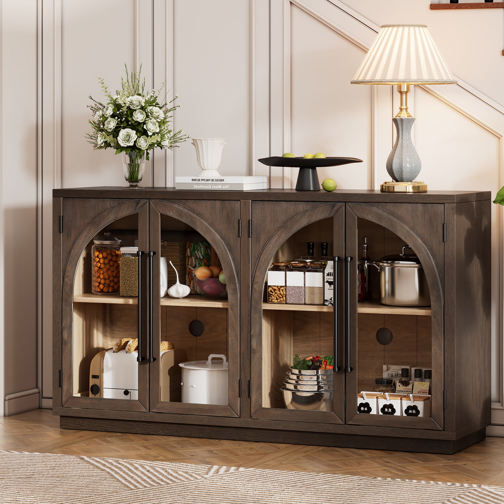 Prehome 4-Door Sideboard Buffet Cabinet, Large Storage with Adjustable Shelves & Metal Handles ...